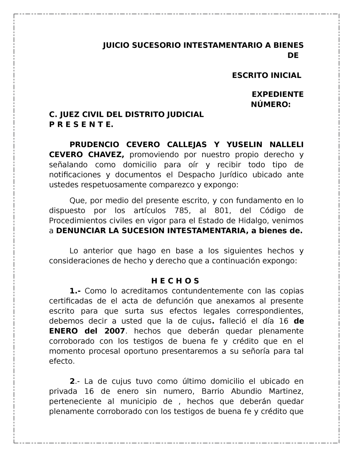 Juicio Sucesorio Intestamentario Juicio Sucesorio Intestamentario A