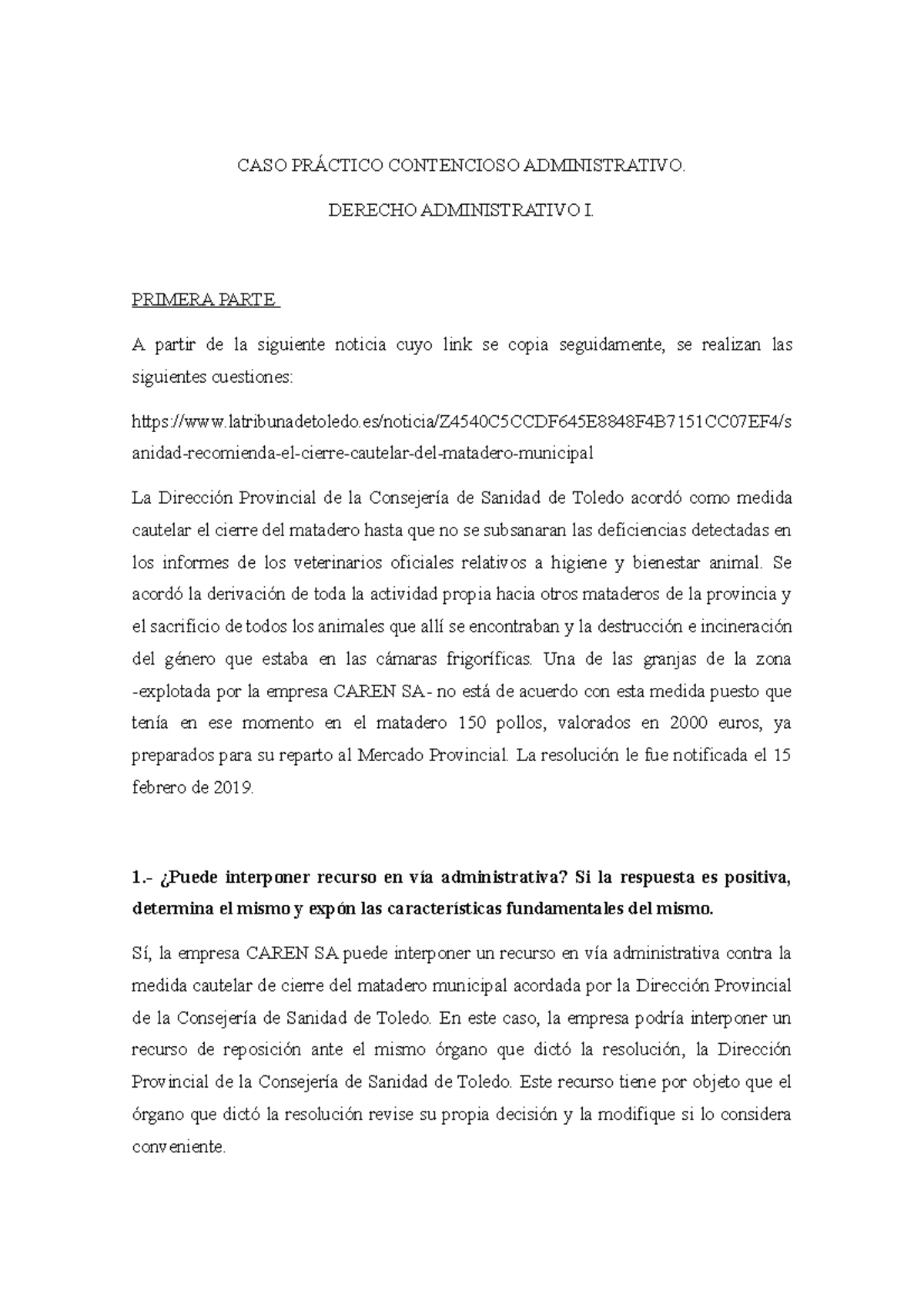 Práctica Casos Derecho Administrativo I Contencioso Administrativo