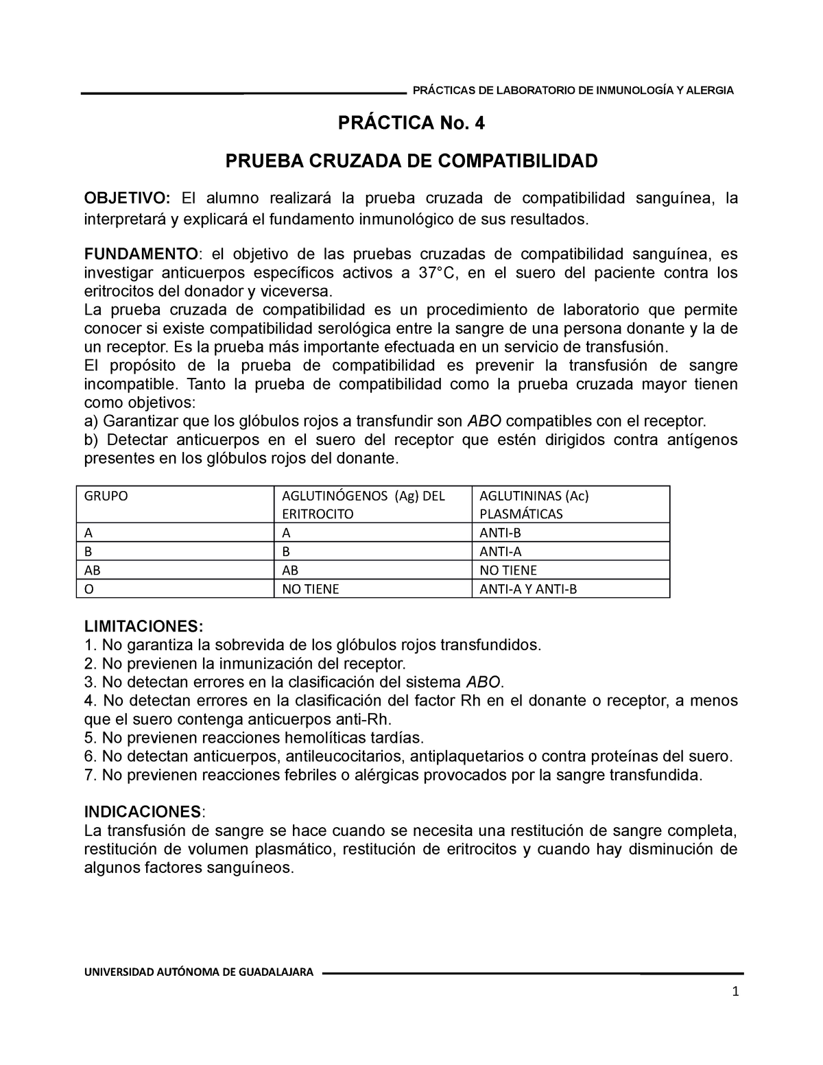 Practica 4 PrÁctica No 4 Prueba Cruzada De Compatibilidad Objetivo