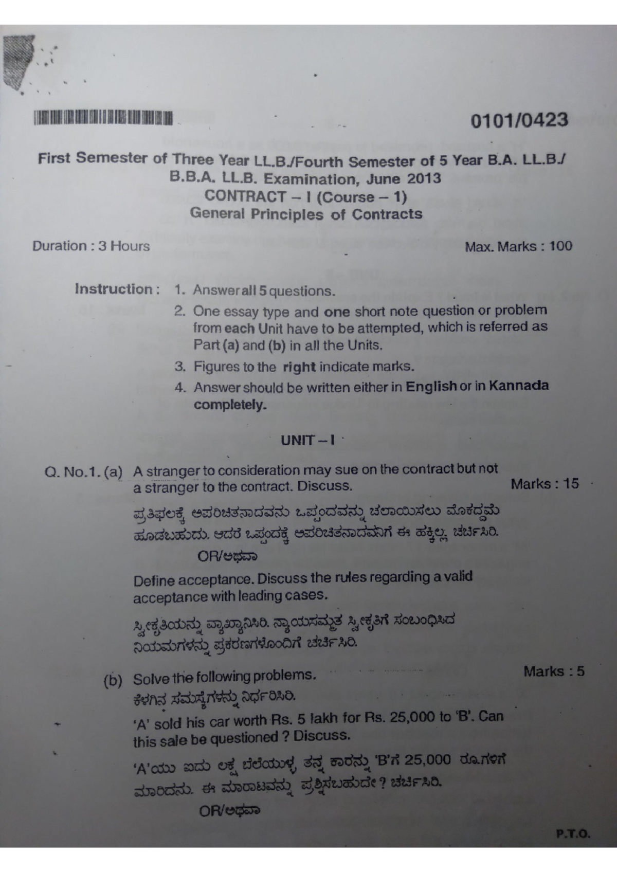 Contract 1 Llb Semester 1 Previous Year Question Papers Studocu