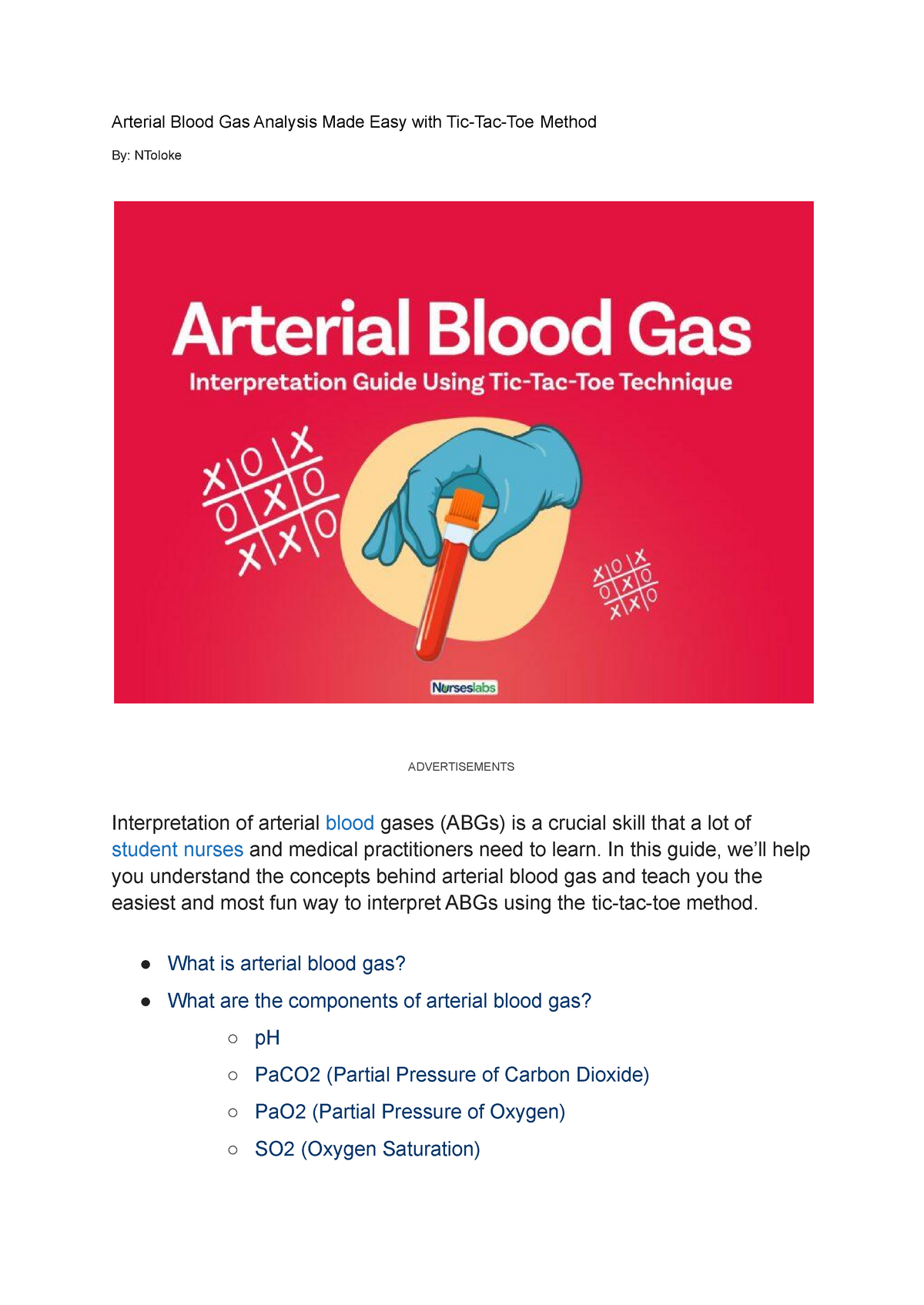 Arterial Blood Gas Analysis Made Easy With Tic Tac Toe Method In This