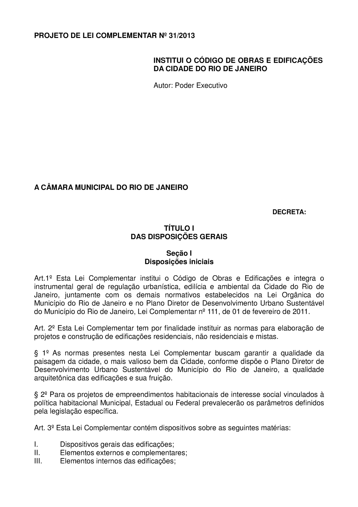 Projetode Lei Complementar 31 2013 Coe Projeto De Lei Complementar Nº