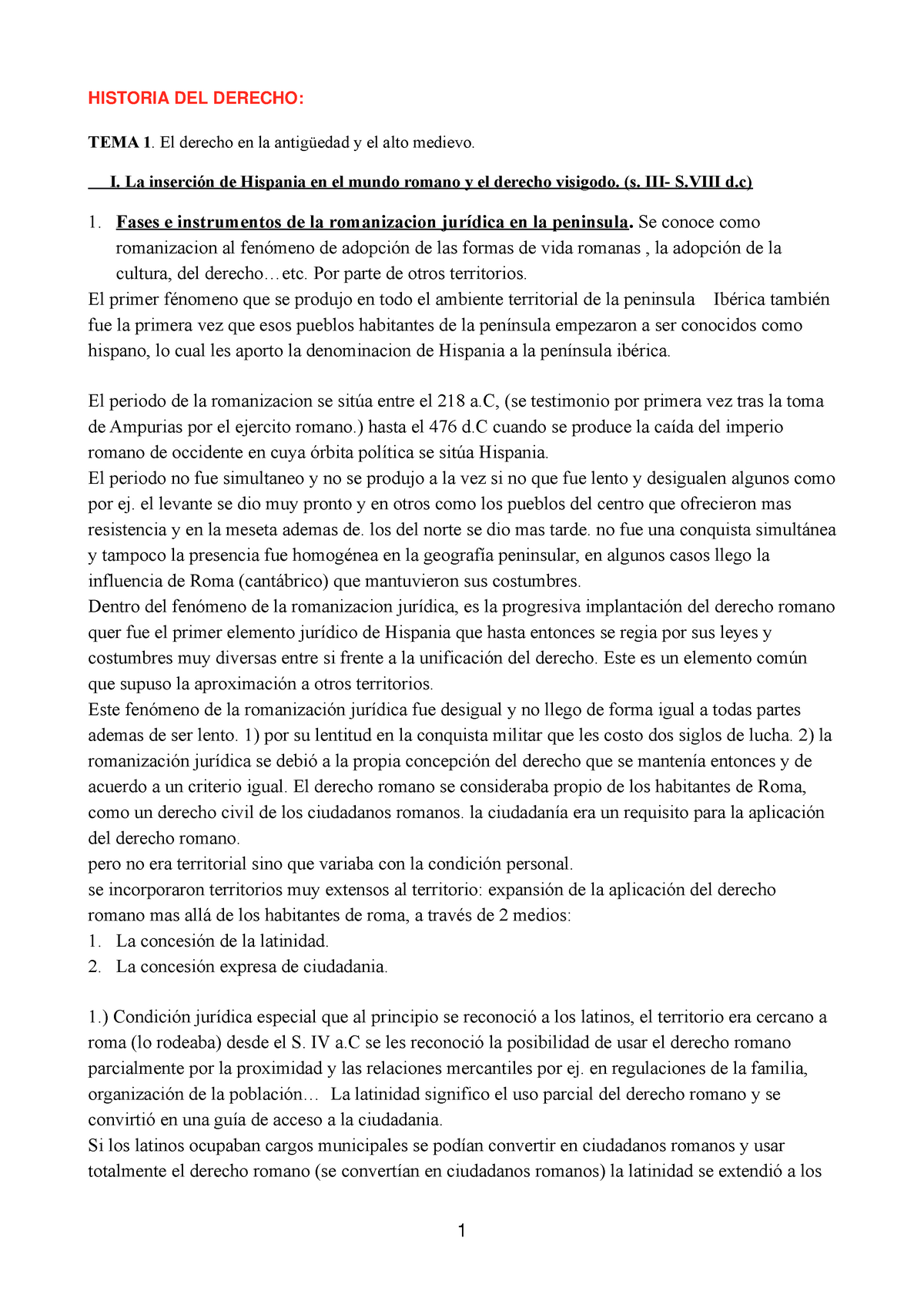 Historia Del Derecho Apuntes 5 Historia Del Derecho Tema 1 El