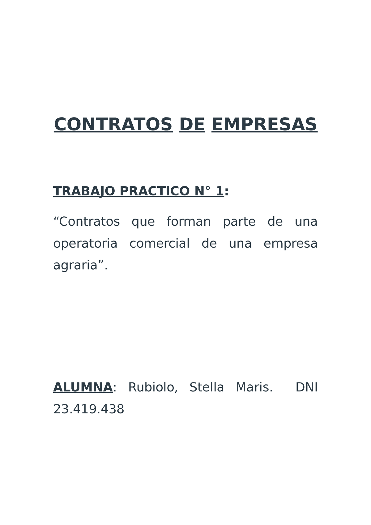 Contratos De Empresas Tp 1 Contratos De Empresas Trabajo Practico N