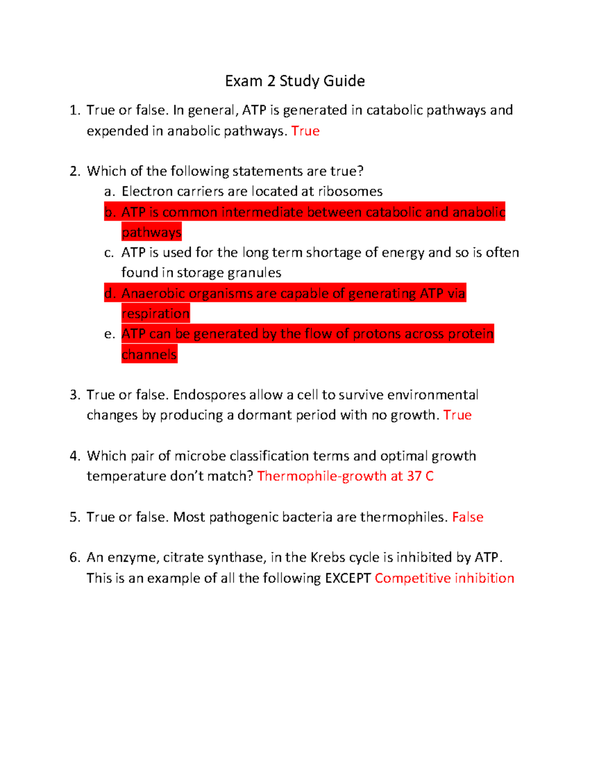 Exam 2 Study Guide Microbio Exam 2 Study Guide True Or False In