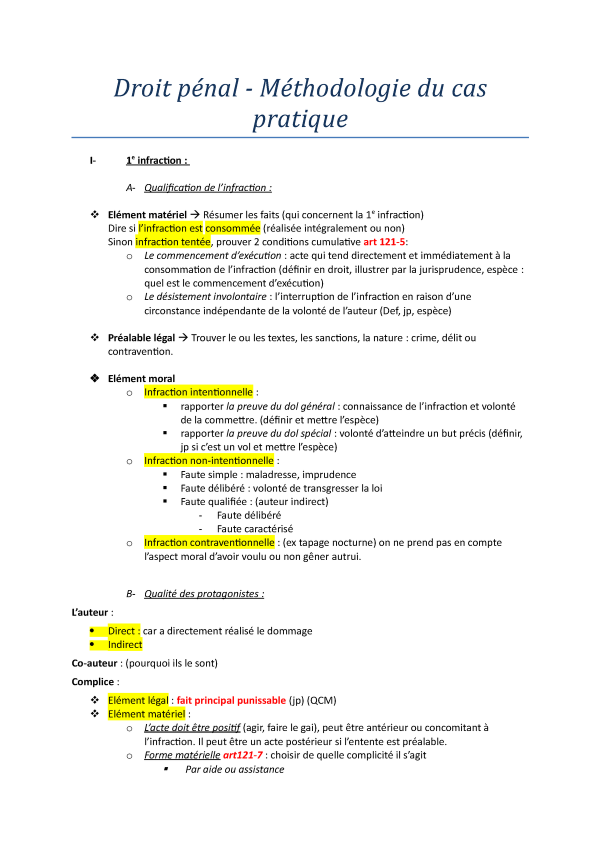 Méthodologie Du Cas Pratique Droit Pénal Méthodologie Du Cas