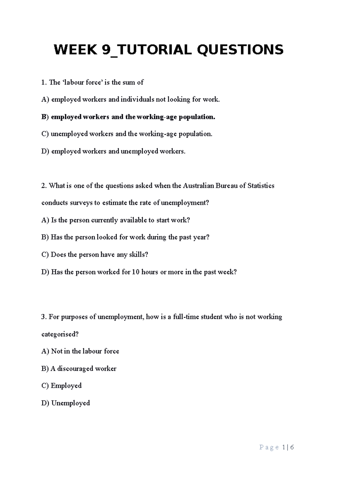 Week 9 Tutorial Questions 1 Week 9tutorial Questions 1 The ‘labour