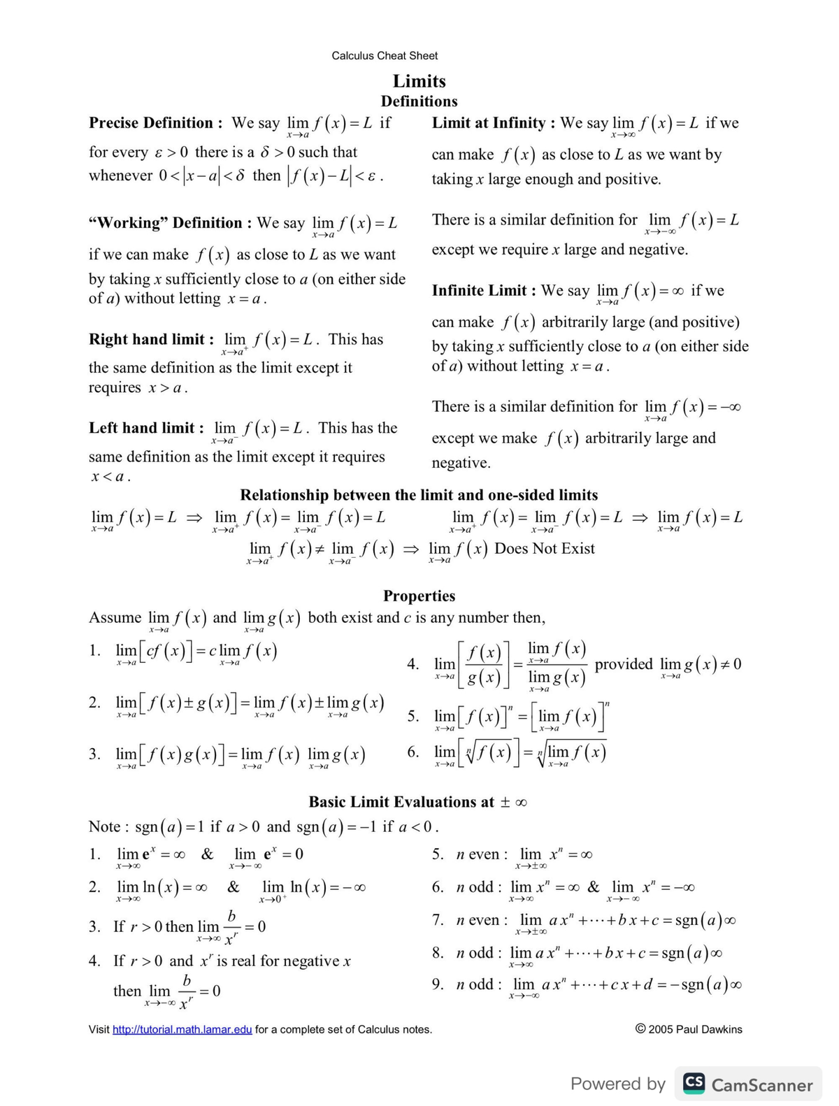 Calculus Cheat Sheet All Mam1005h Studocu