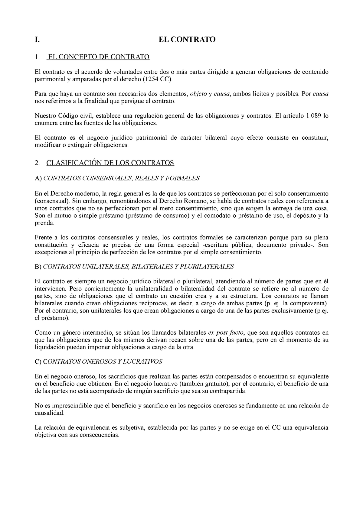 Obligaciones Y Contratos I I 1 El Contrato El Concepto De