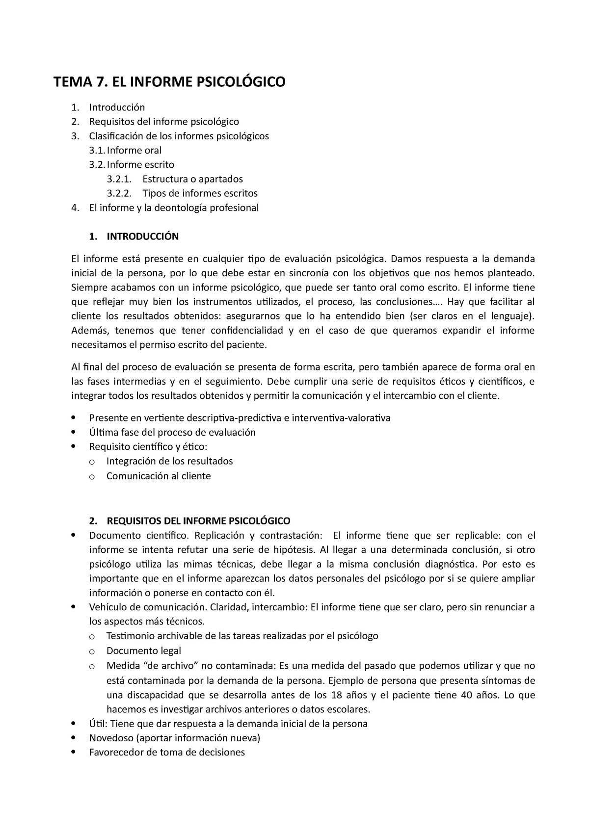 Tema 7 El Informe Psicológico Tema 7 El Informe PsicolÓgico 1