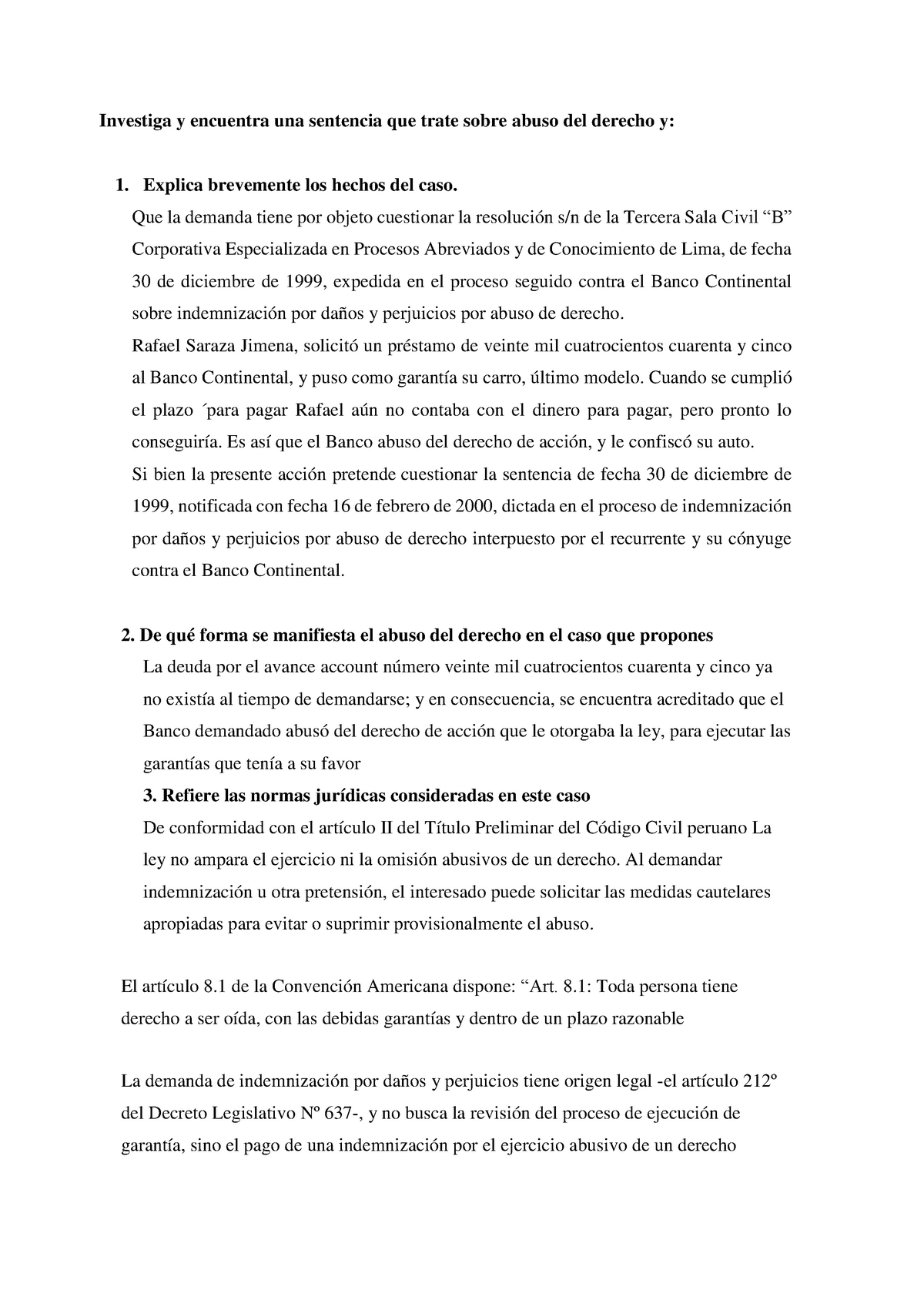 Caso Abuso Del Derecho Investiga Y Encuentra Una Sentencia Que Trate