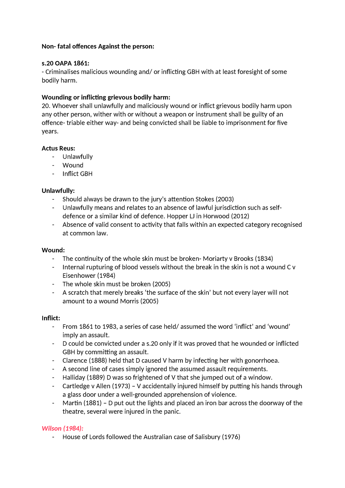 Crim L6 Non Fatal Offences Against The Person Non Fatal Offences