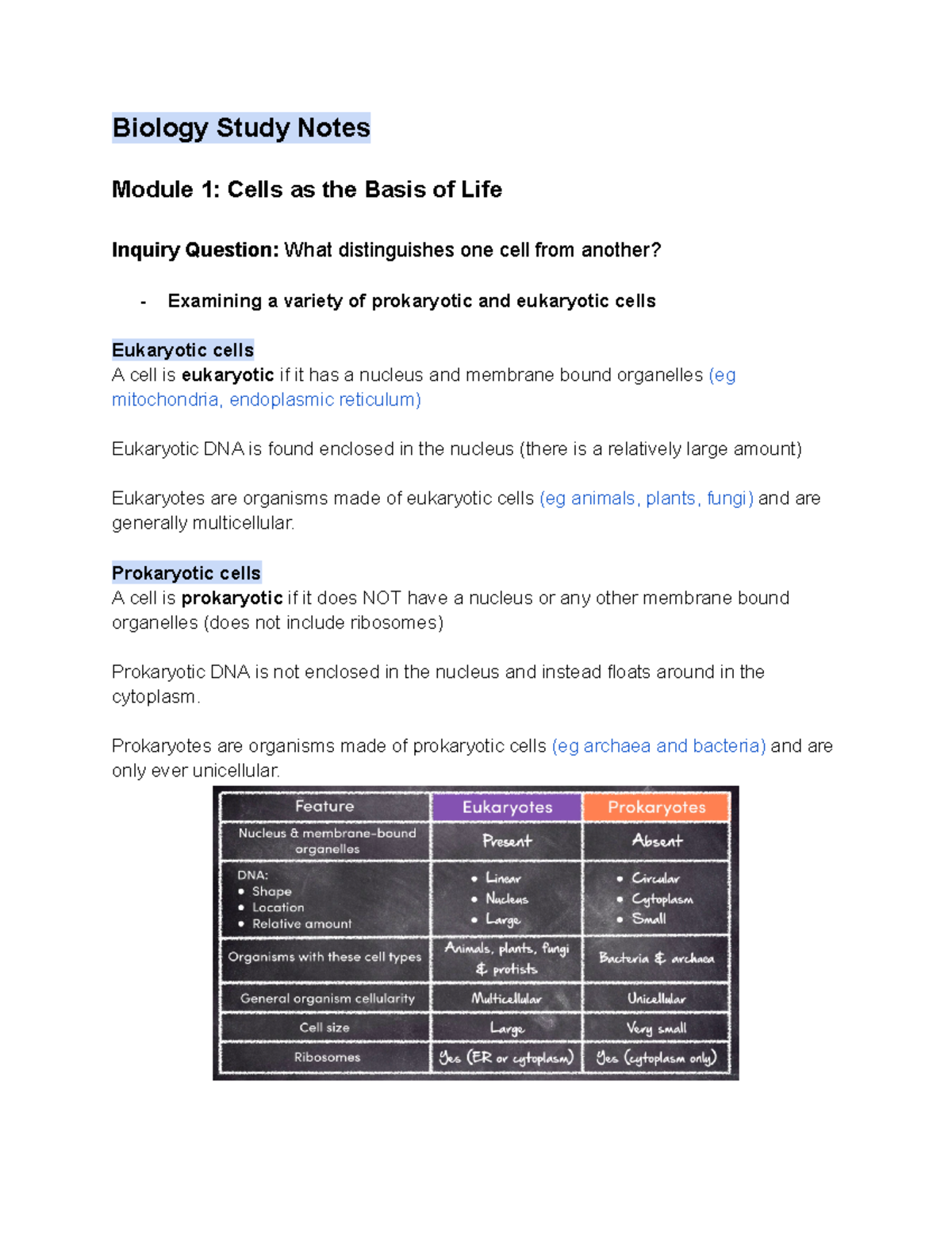 Biology Prelim Study Notes Module 1 And 2 Biology Study Notes Module