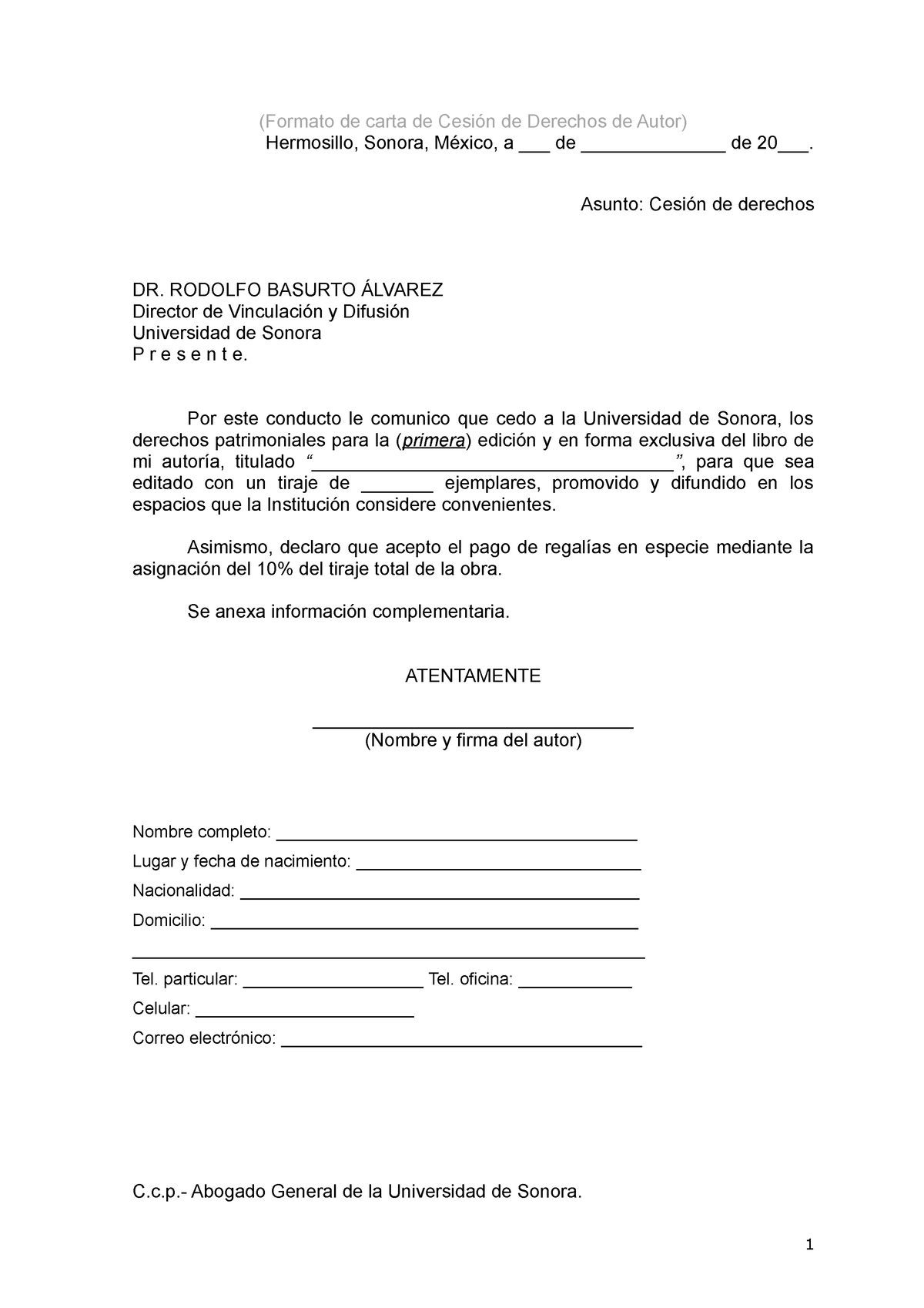 Isbn Formatos Cartas Cesion Derecho S Formato De Carta De Cesión De