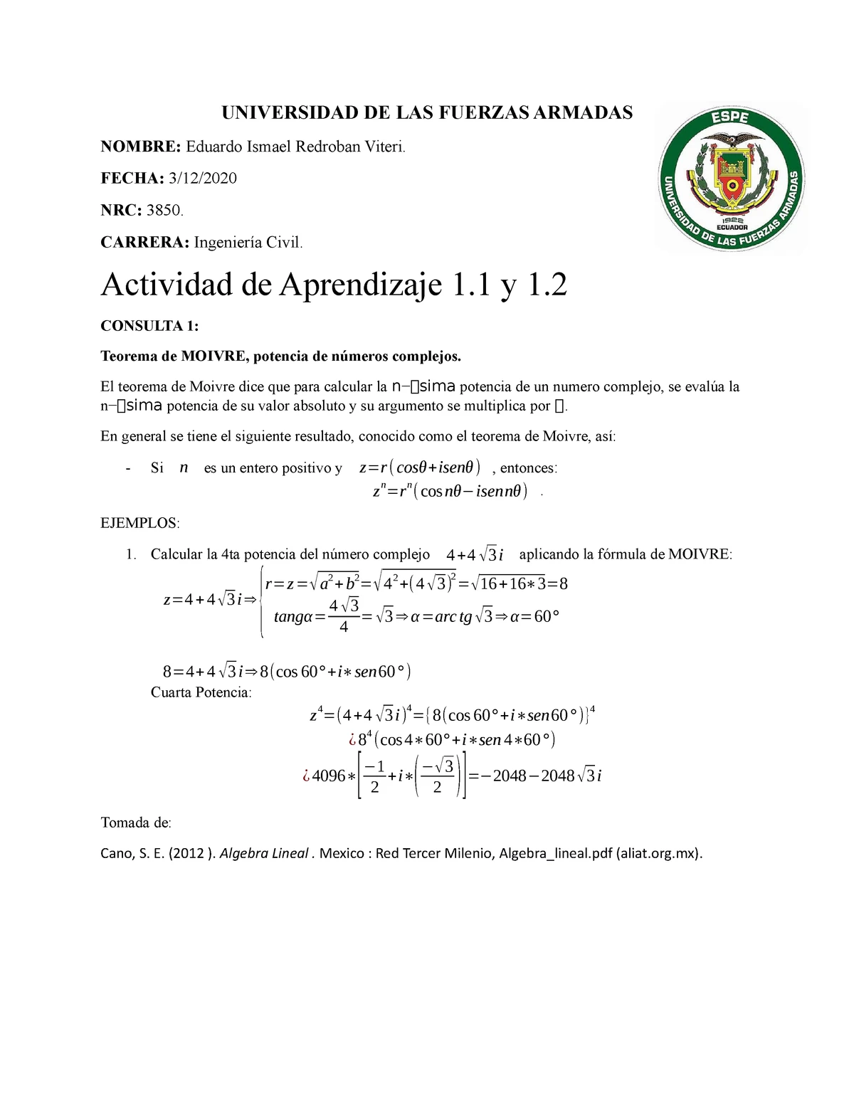 Sistema Virtual De Educación Primer Parcial Algebra Contenido