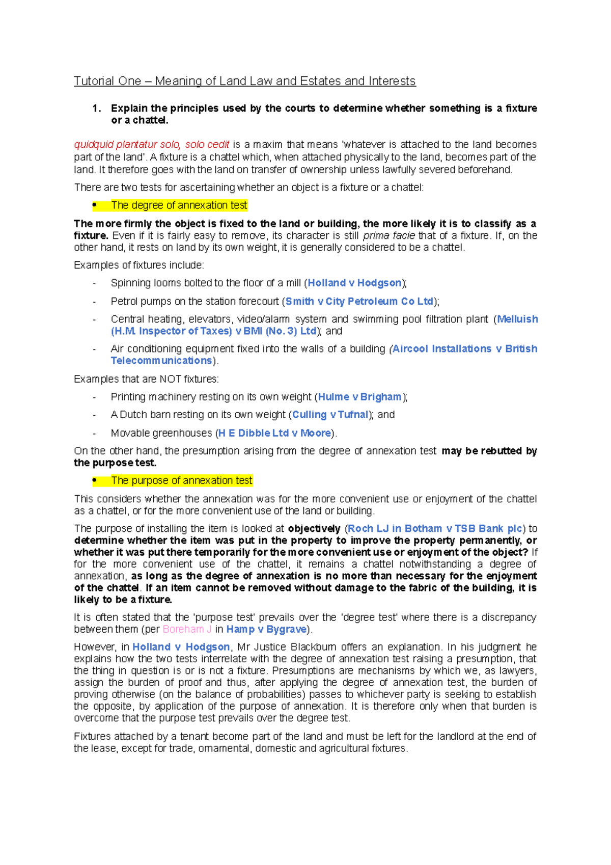 Land Law Seminar One Revision Tutorial One Meaning Of Land Law