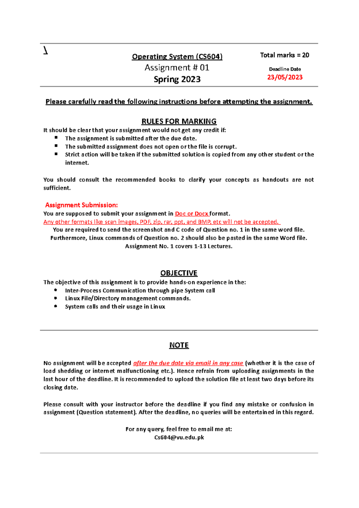 Assignment No 1 Cs604 Solution Operating System Cs 604