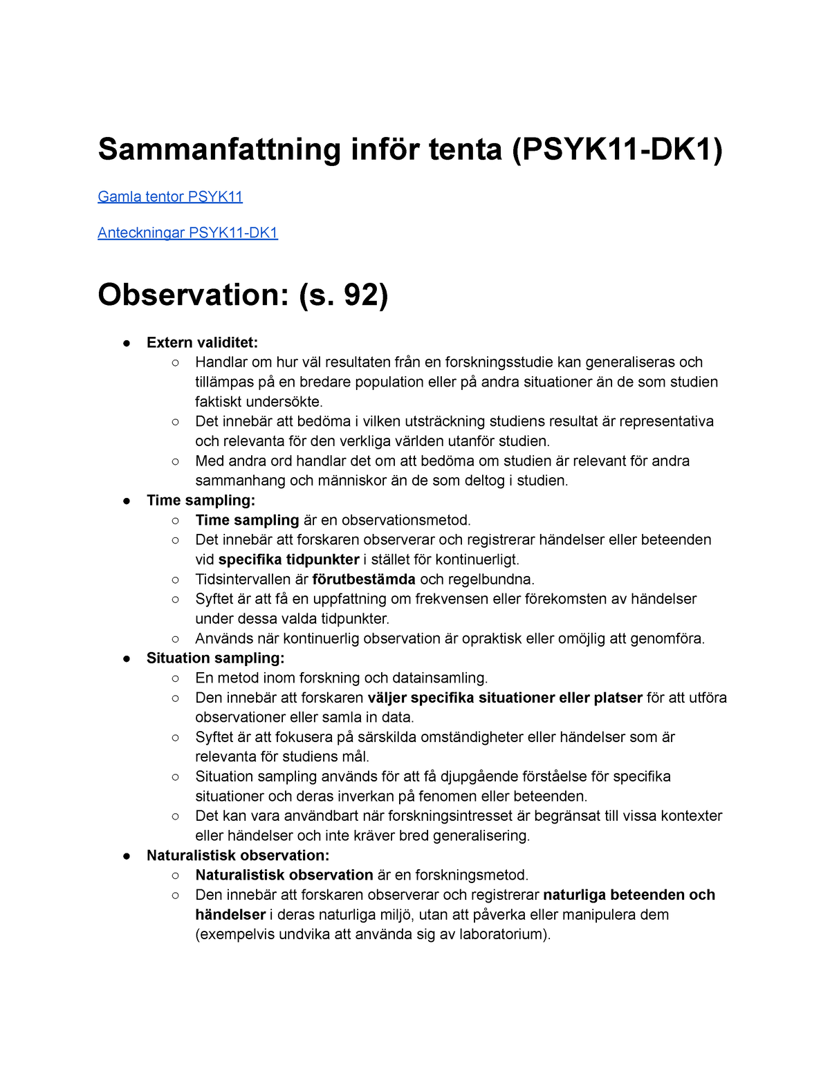 Sammanfattning Inför Tenta Psyk11 Dk1 Sammanfattning Inför Tenta