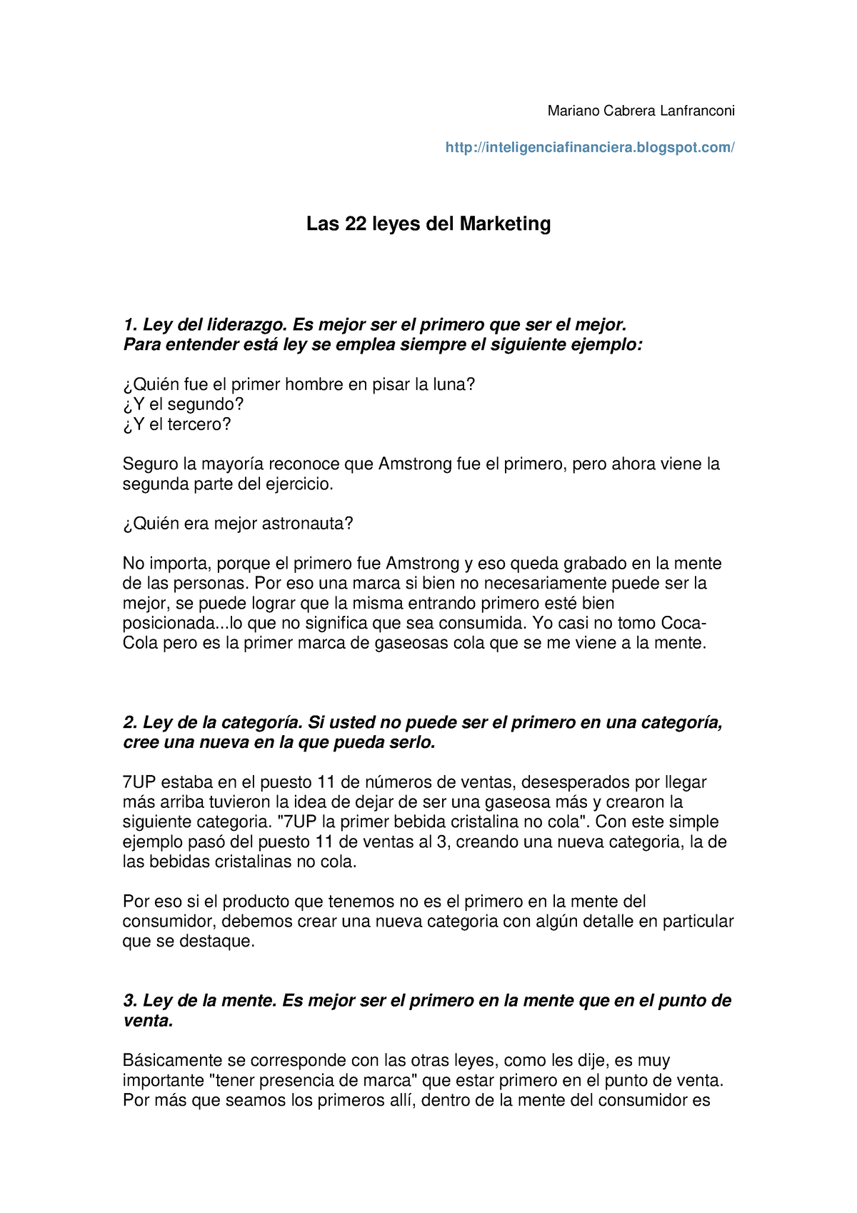 Las 22 Leyes Del Marketing Mariano Cabrera Lanfranconi