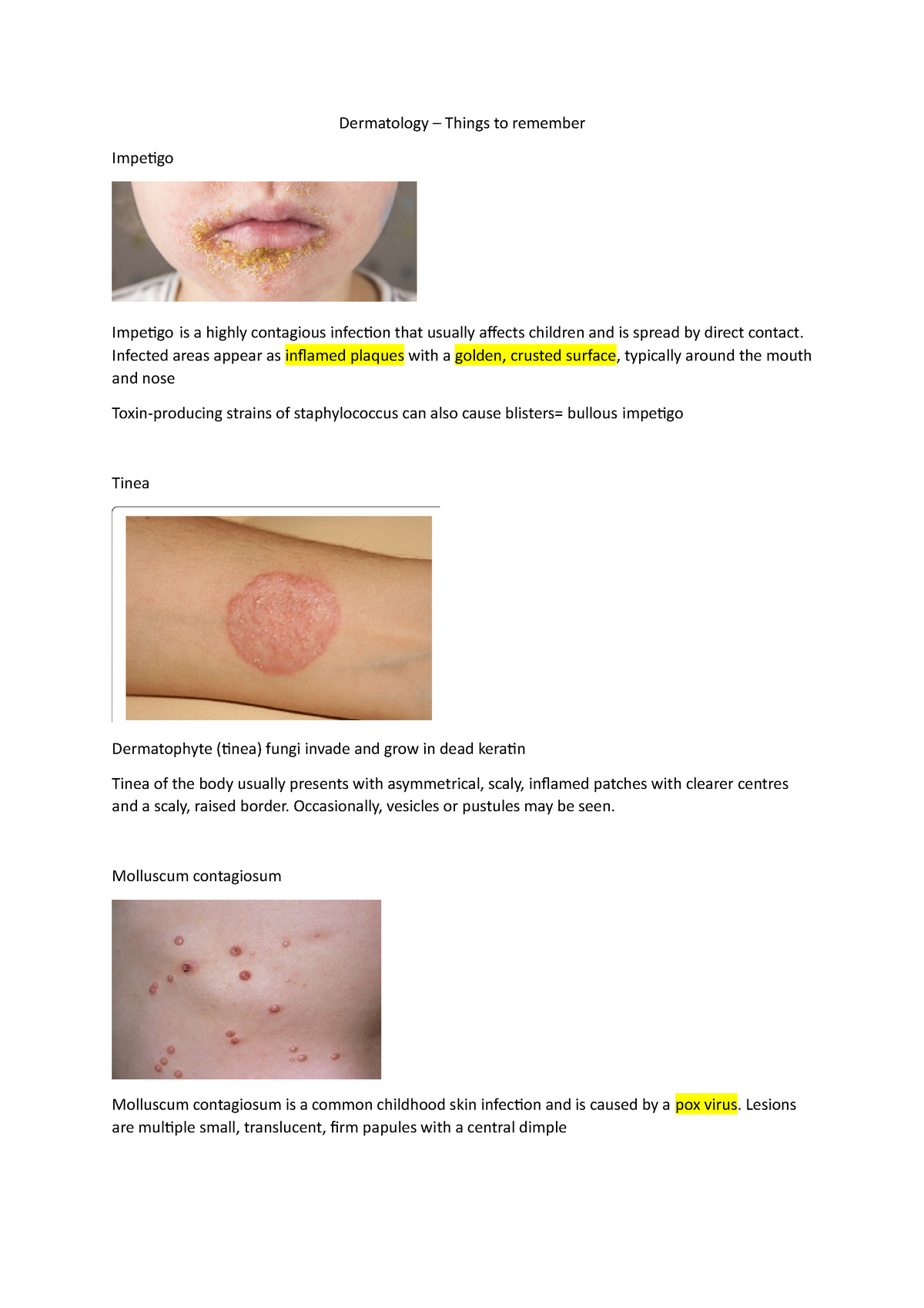 Dermatology Notes Impetigo Dermatology Things To Remember