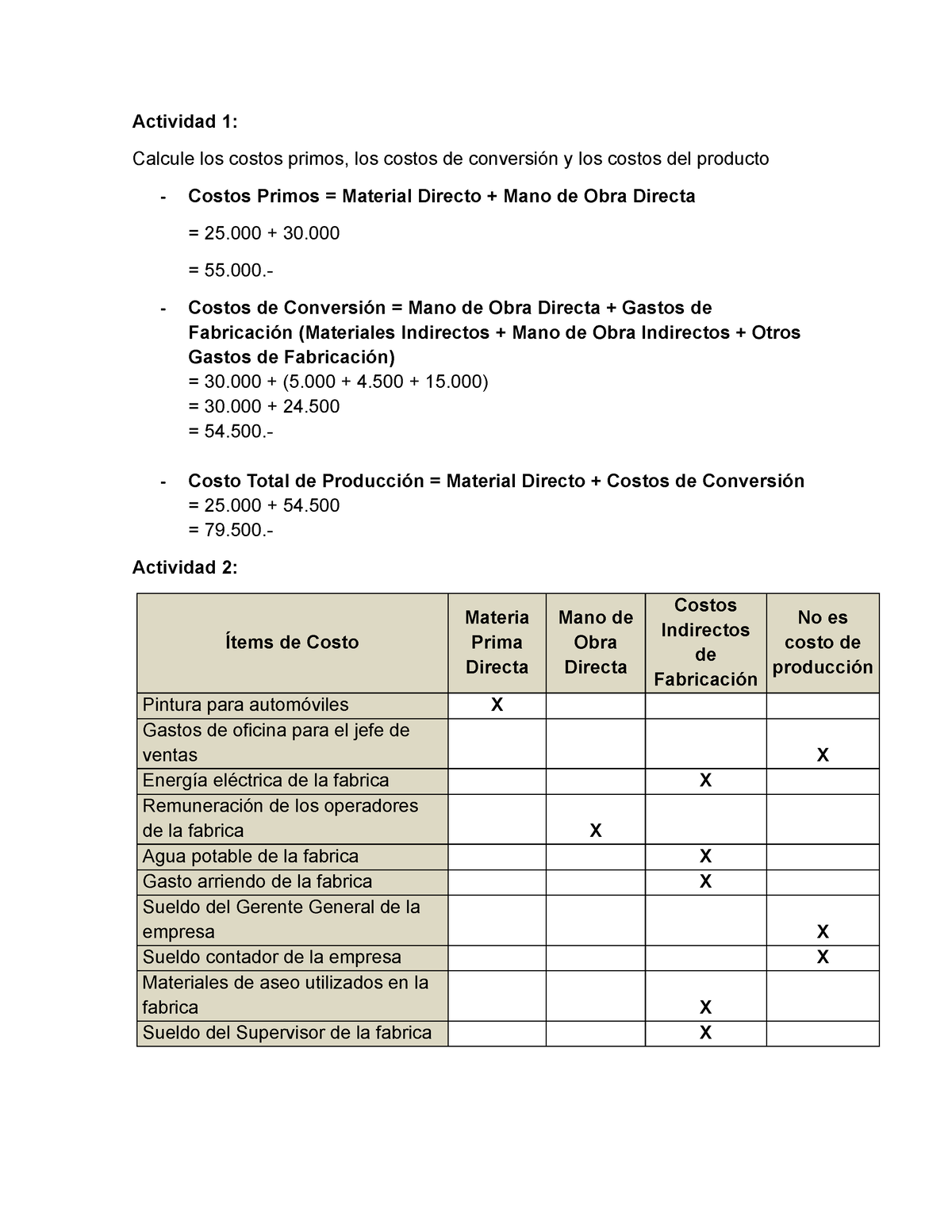 Taller Costos Y Presupuestos Actividad 1 Calcule Los Costos Primos