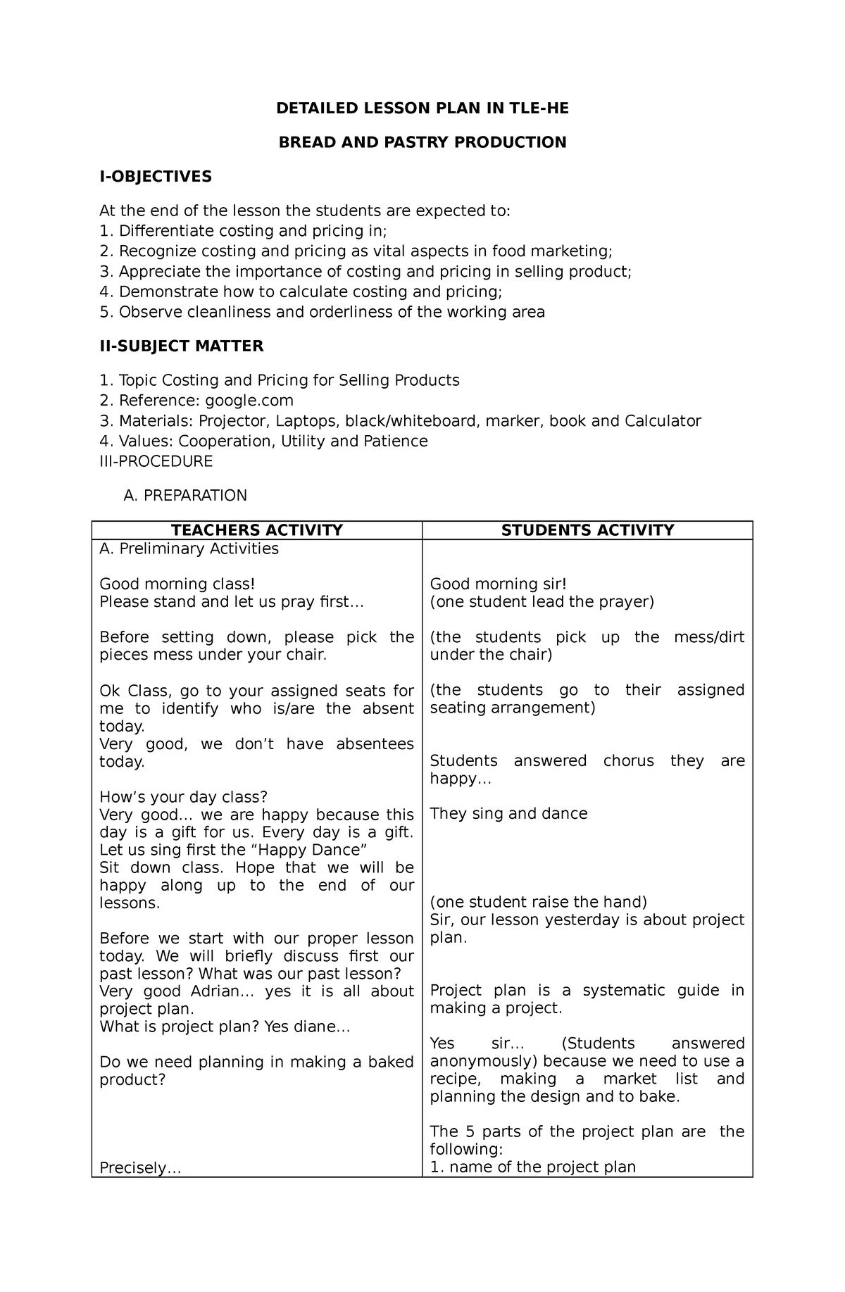 Lesson Plan In Tle 7 Lesson Plan Learning Free 30 Day