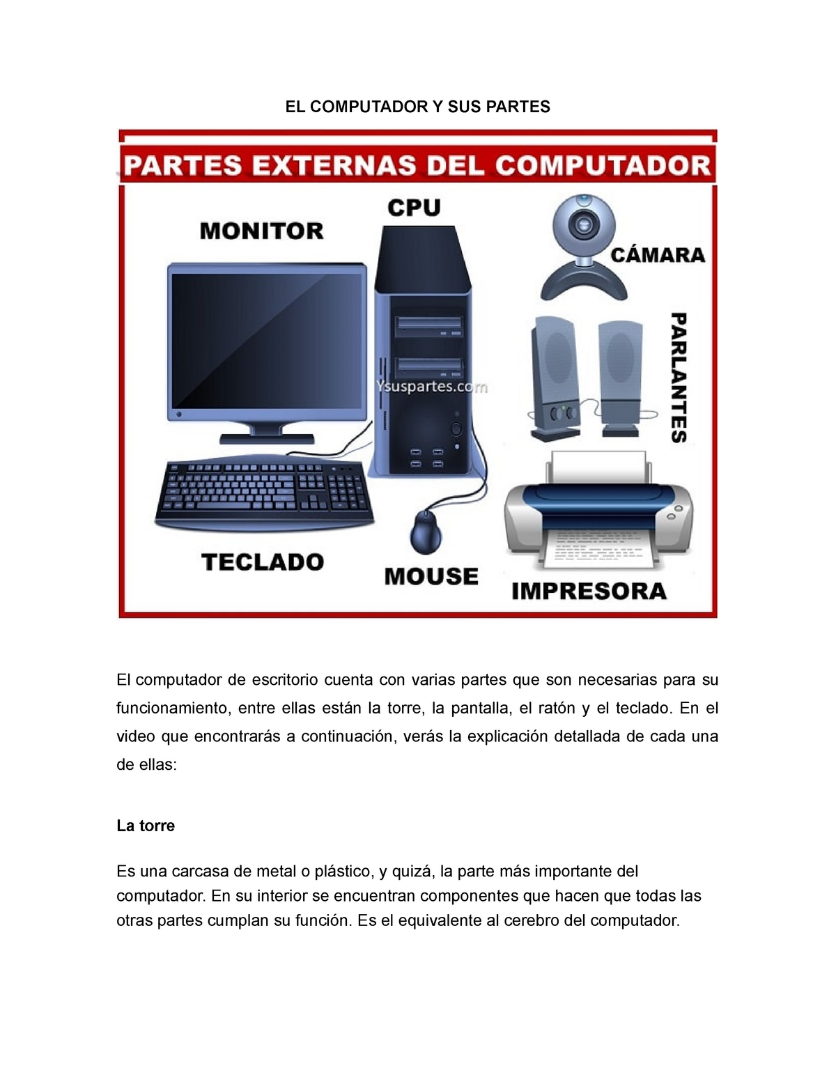 Partes Del Computador Nota 7 El Computador Y Sus Partes El