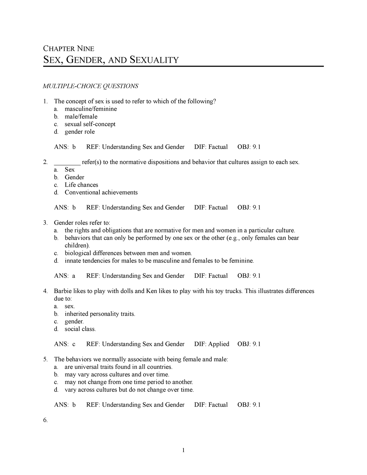 Chapter 9 Lecture Notes Chapter Nine Sex Gender And Sexuality