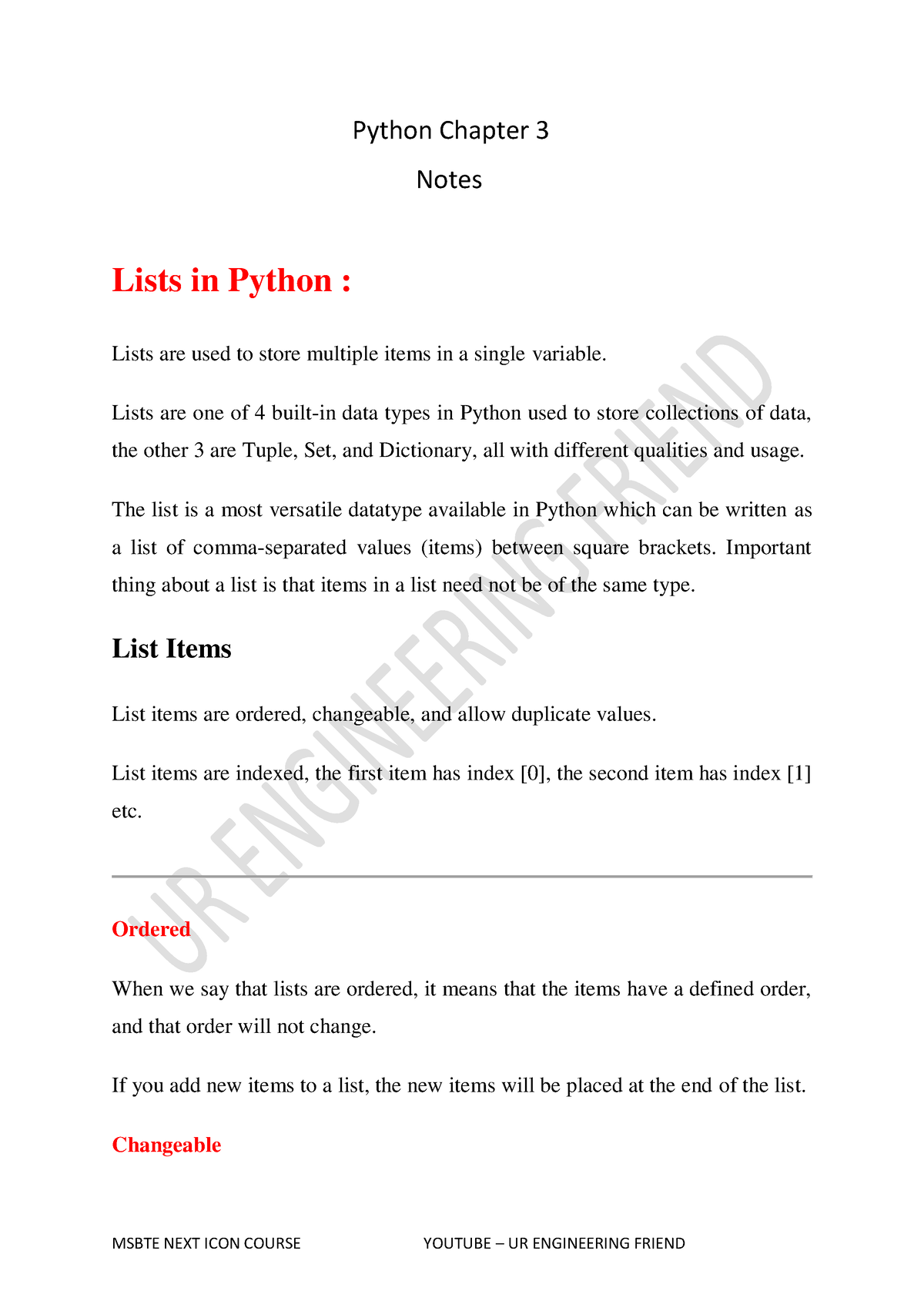 Python Chapter 3 Notes By Ur Engineering Friend Python Chapter 3