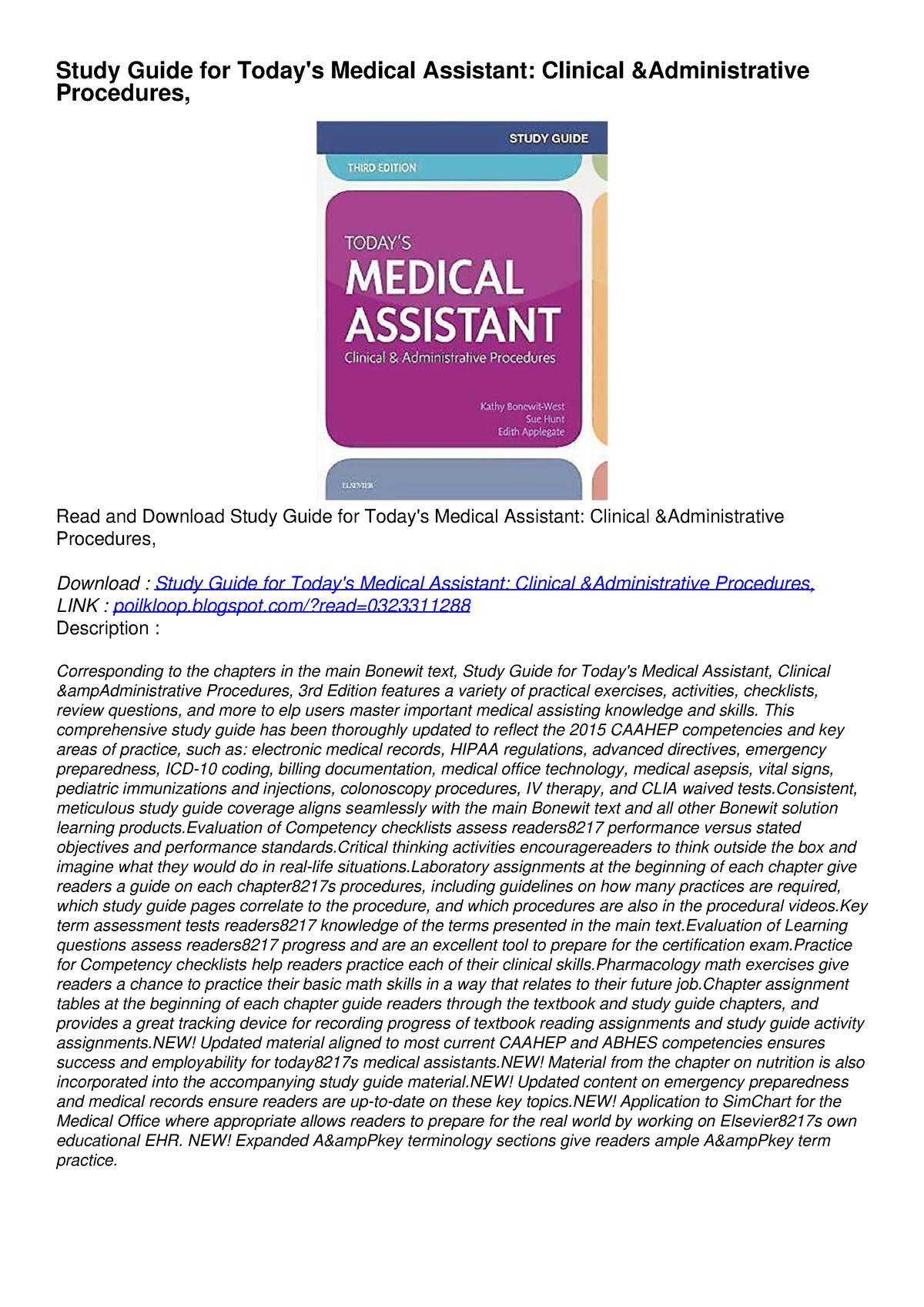 Pdf Study Guide For Todays Medical Assistant Clinical Administrative