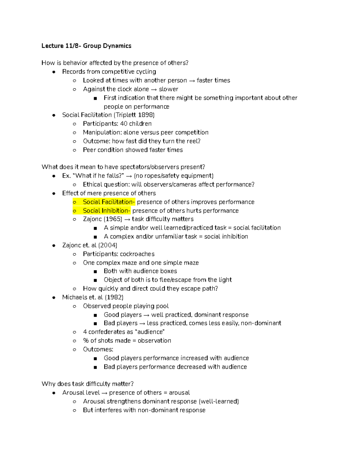 Social Psych Exam 3 Lecture Notes 9 18 Lecture 118 Group Dynamics