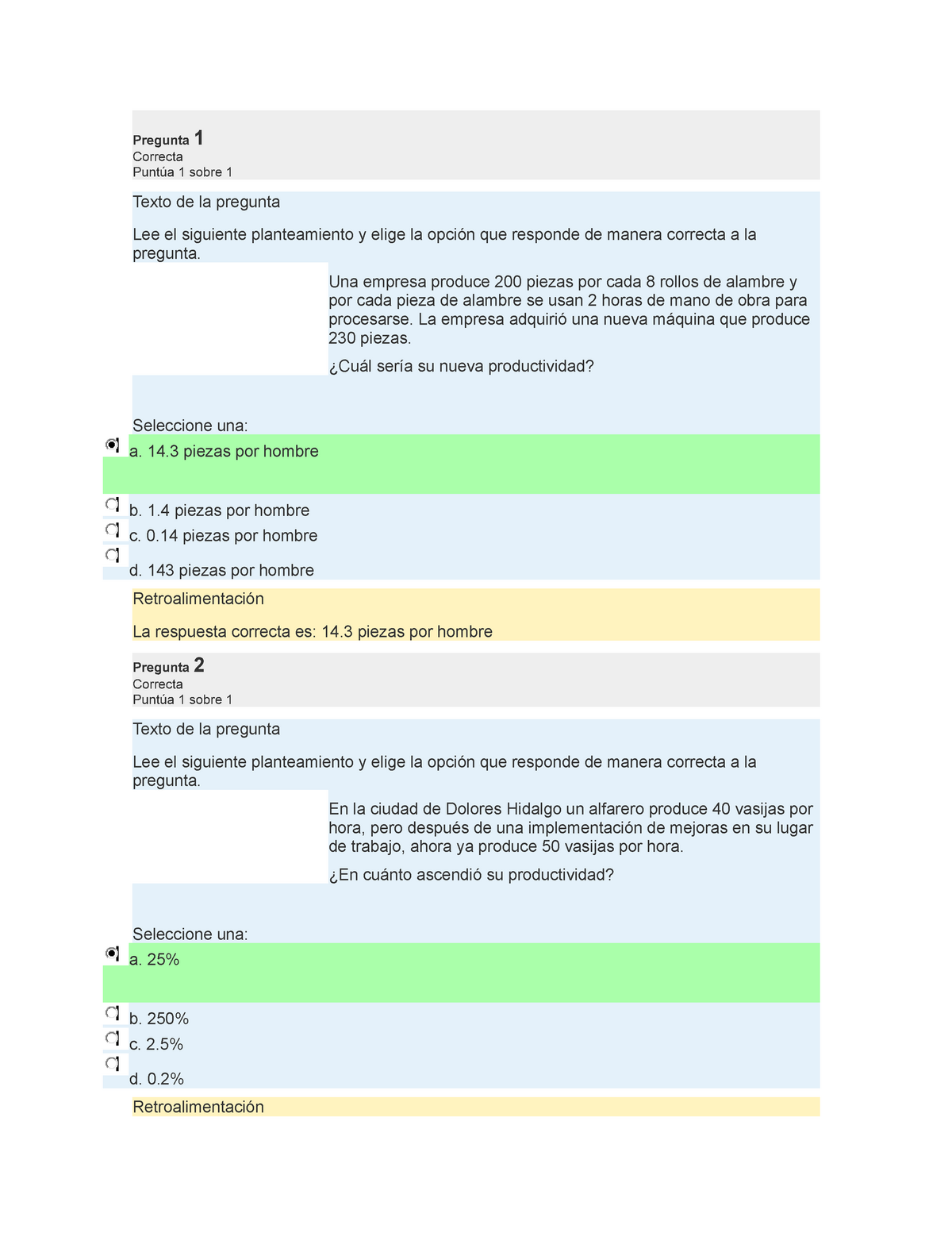 Examen Indice De Productividad Lee El Siguiente Planteamiento Y Elige