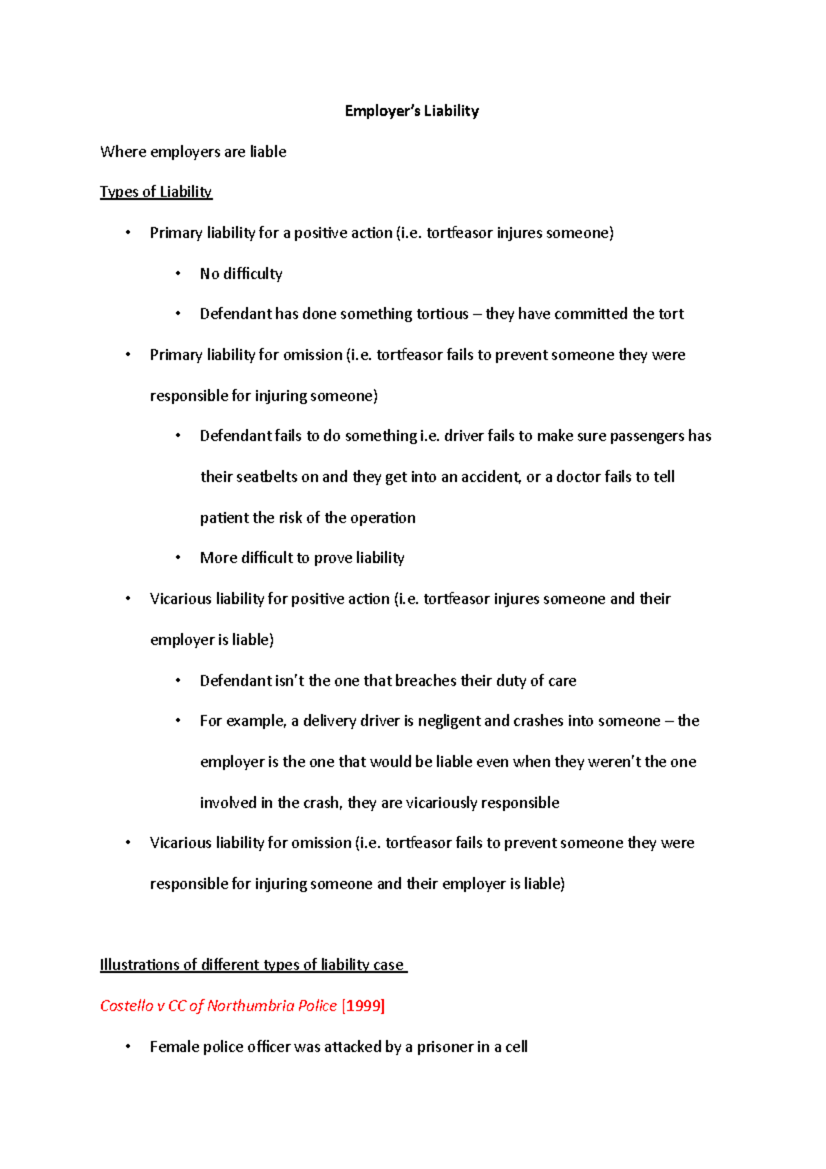 Employers Liability Lecture Notes All Employers Liability Where