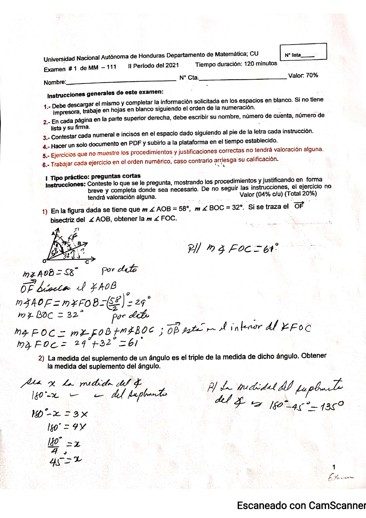 Pauta Examen 1 Mm111 Ii 2021 Geometria Y Trigonometria Studocu