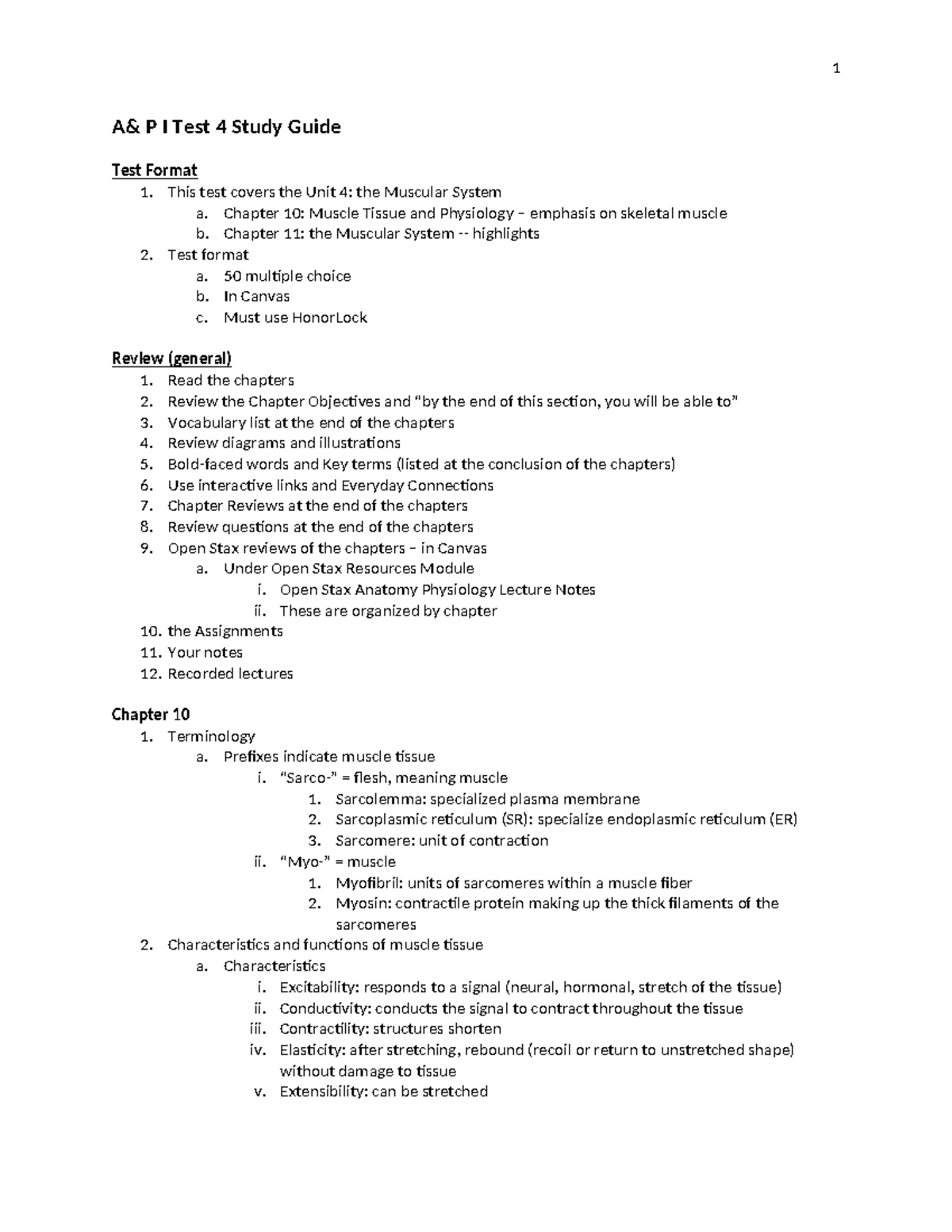 Test 4 Study Guide Test Review Aand P I Test 4 Study Guide Test