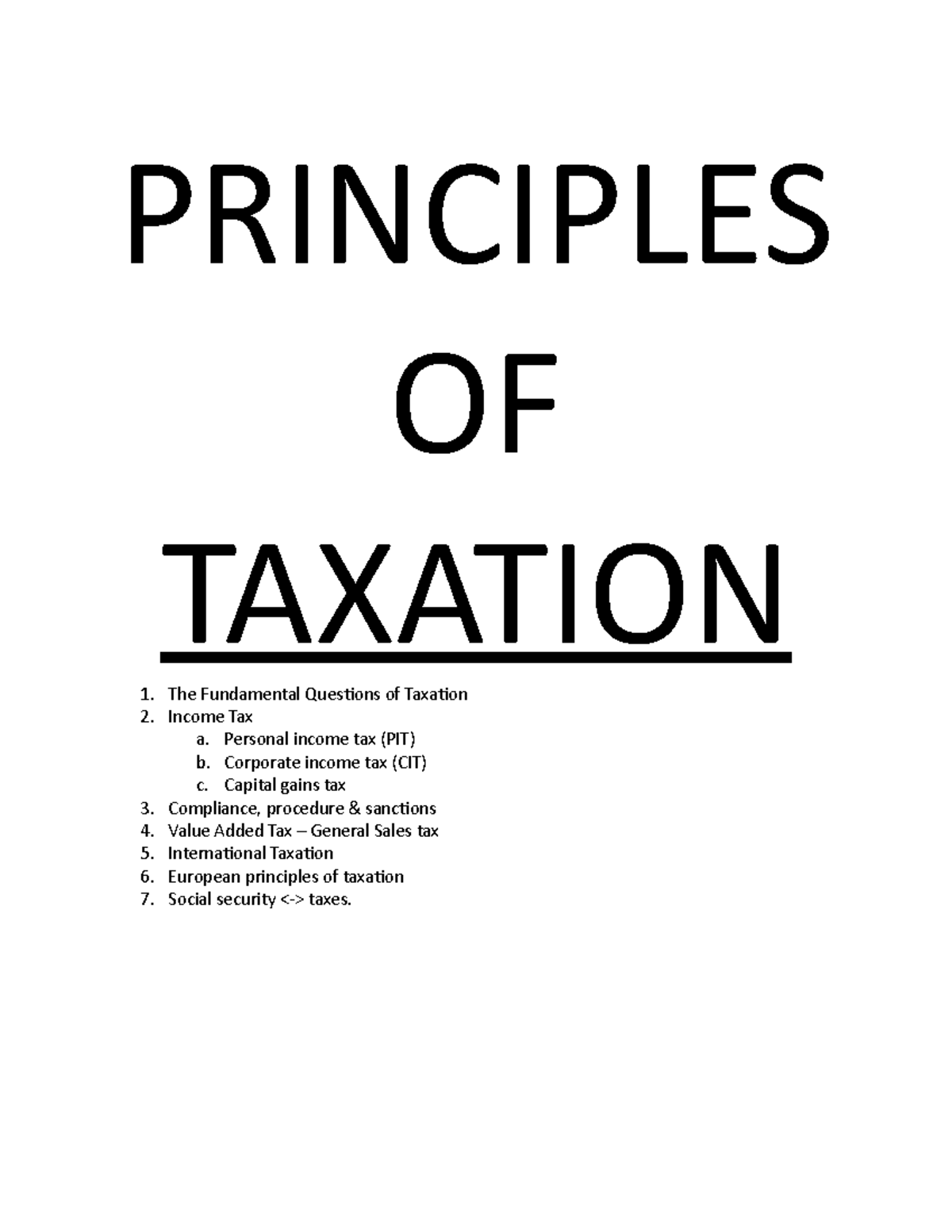 Principles Of Taxation Principles Of Taxation The Fundamental