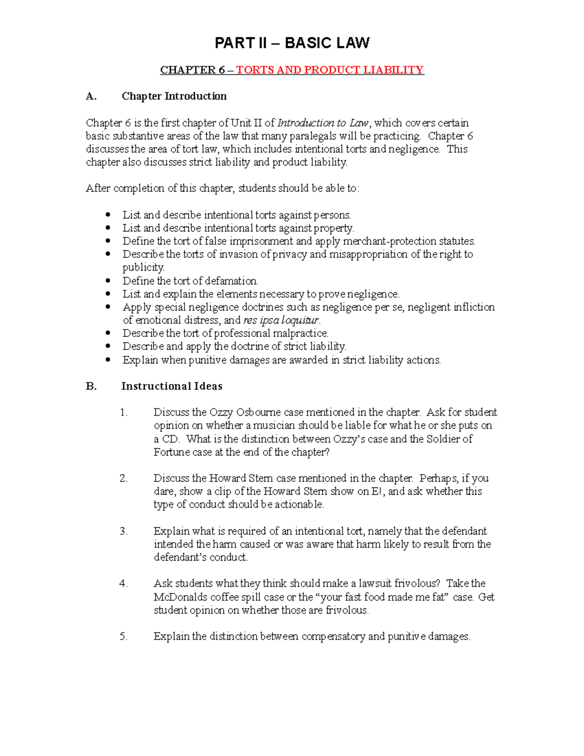 Ch06 Torts And Product Liability Part Ii Basic Law Chapter 6