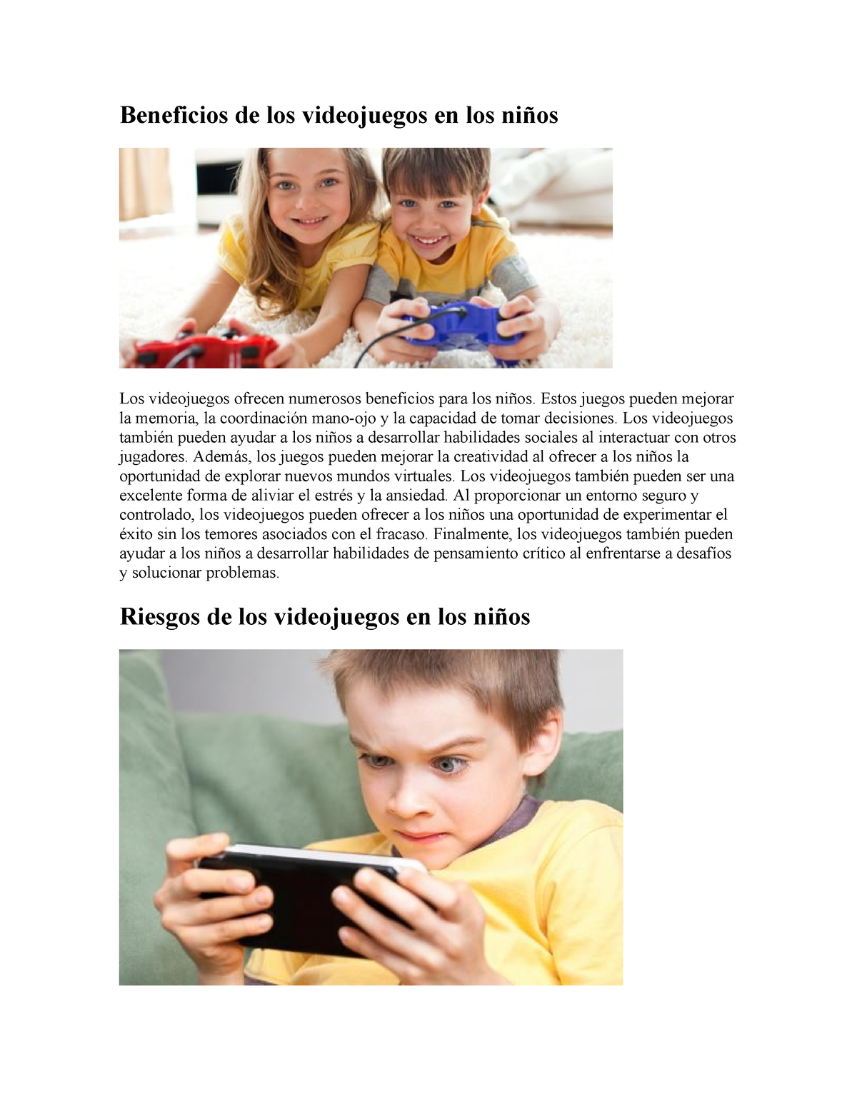 Beneficios De Los Videojuegos En Los Niños Beneficios De Los