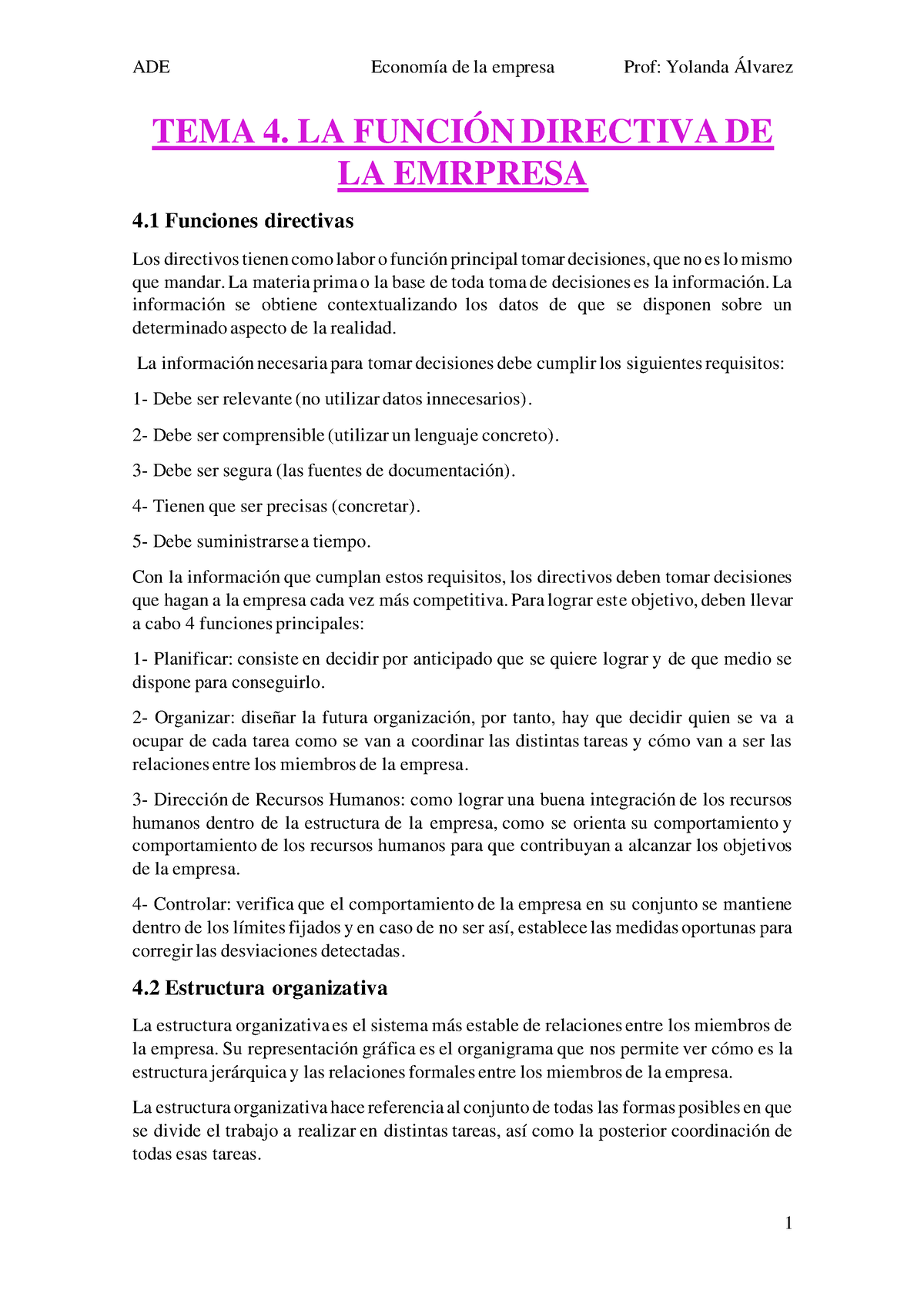 Apuntes Tema 4 Tema 4 La FunciÓn Directiva De La Emrpresa 4