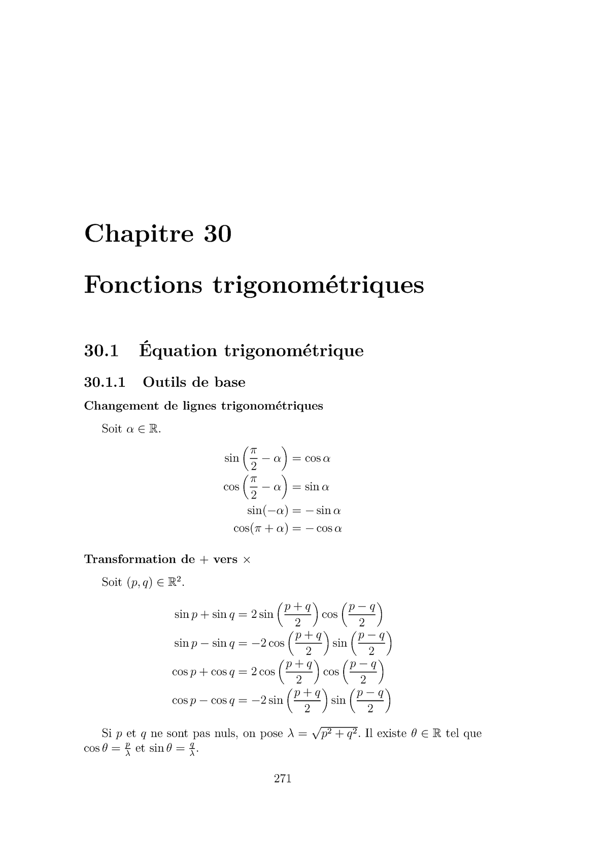 Maths Mpsi 97 Chapitre 30 Fonctions Trigonométriques 30 Équation