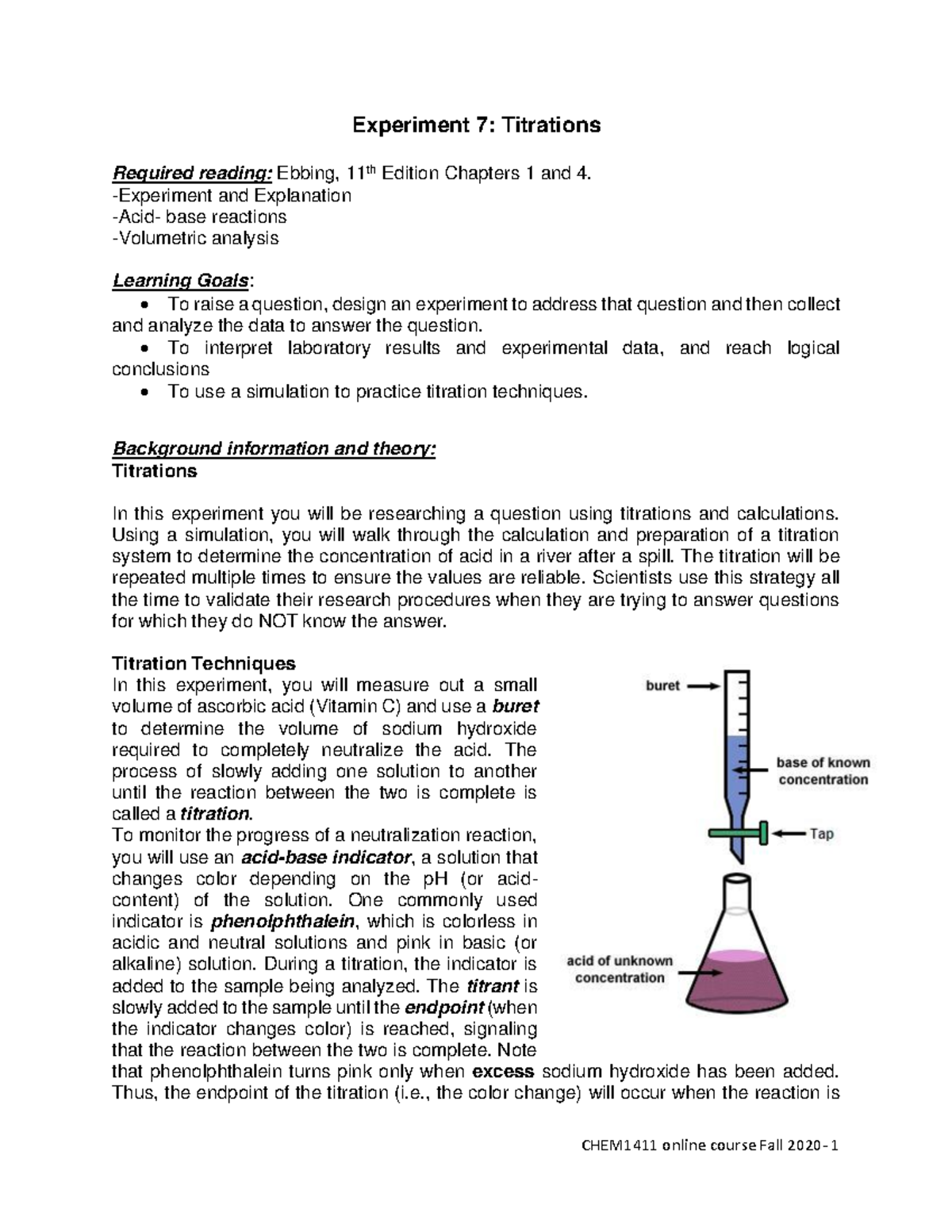 Experiment 7 Titrations Experiment 7 Titrations Required Reading