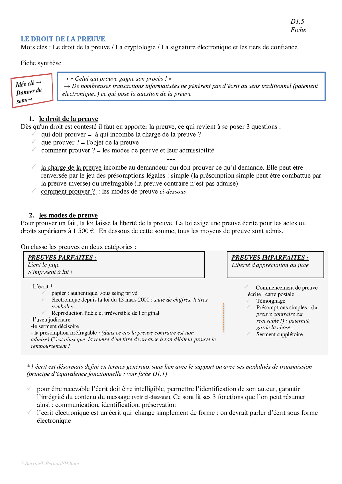 Cours De Droit De La Preuve D1 Fiche Le Droit De La Preuve Mots Clés