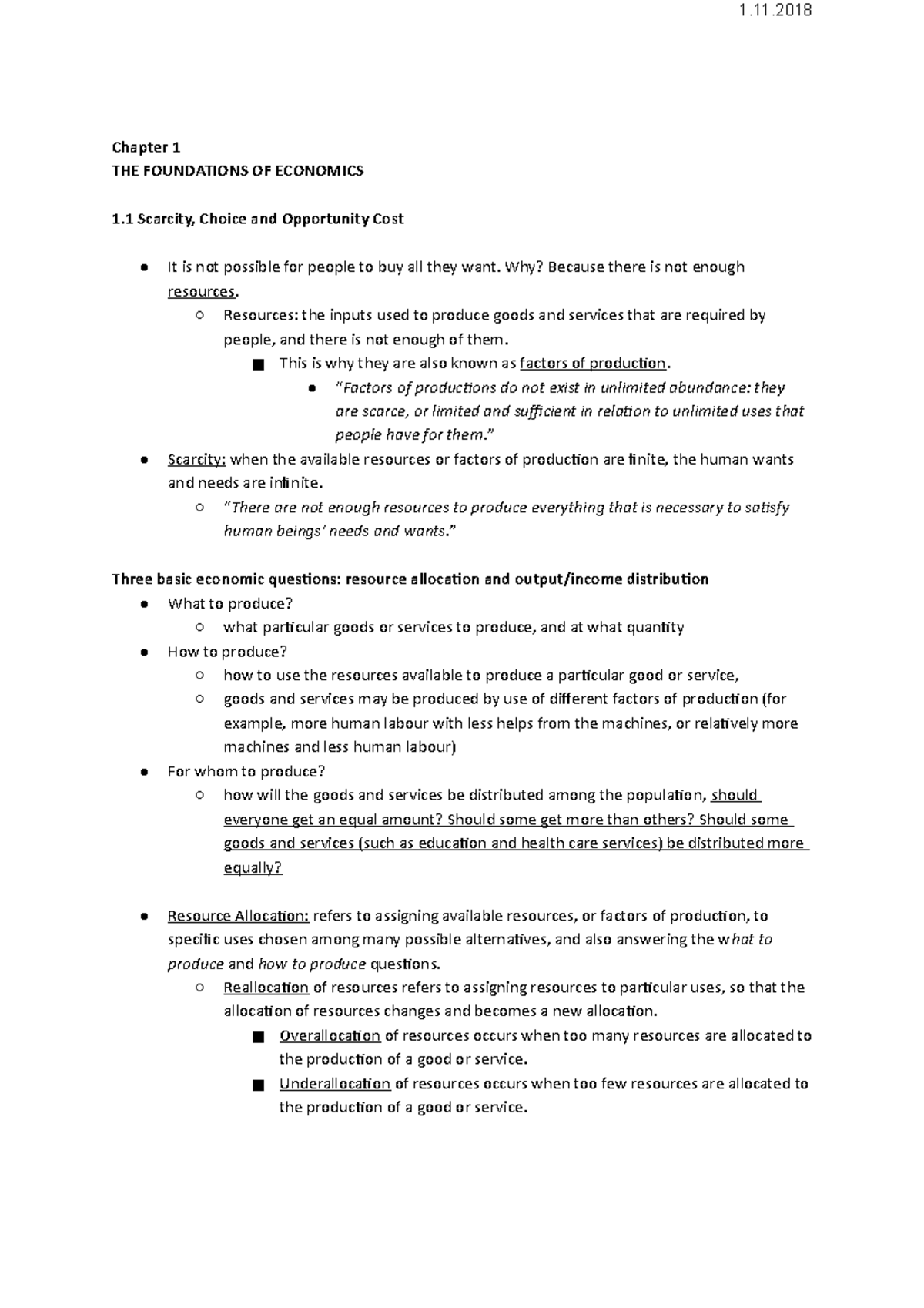 Economics Summary Chapter 1 The Foundations Of Economics 1