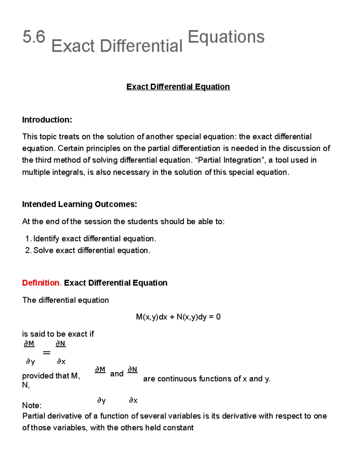 Lesson 5 Part 2 Differential Equations Ce 208 Integration Course 1 For