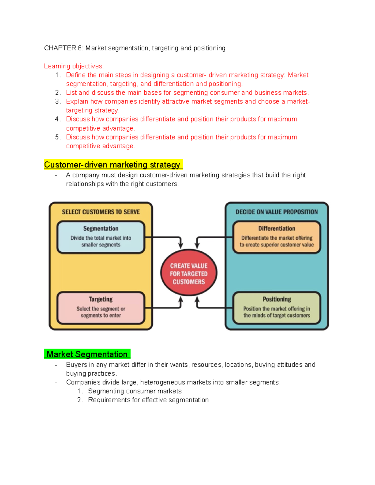 Chapter 6 Marketing Principles Notes Chapter 6 Market Segmentation