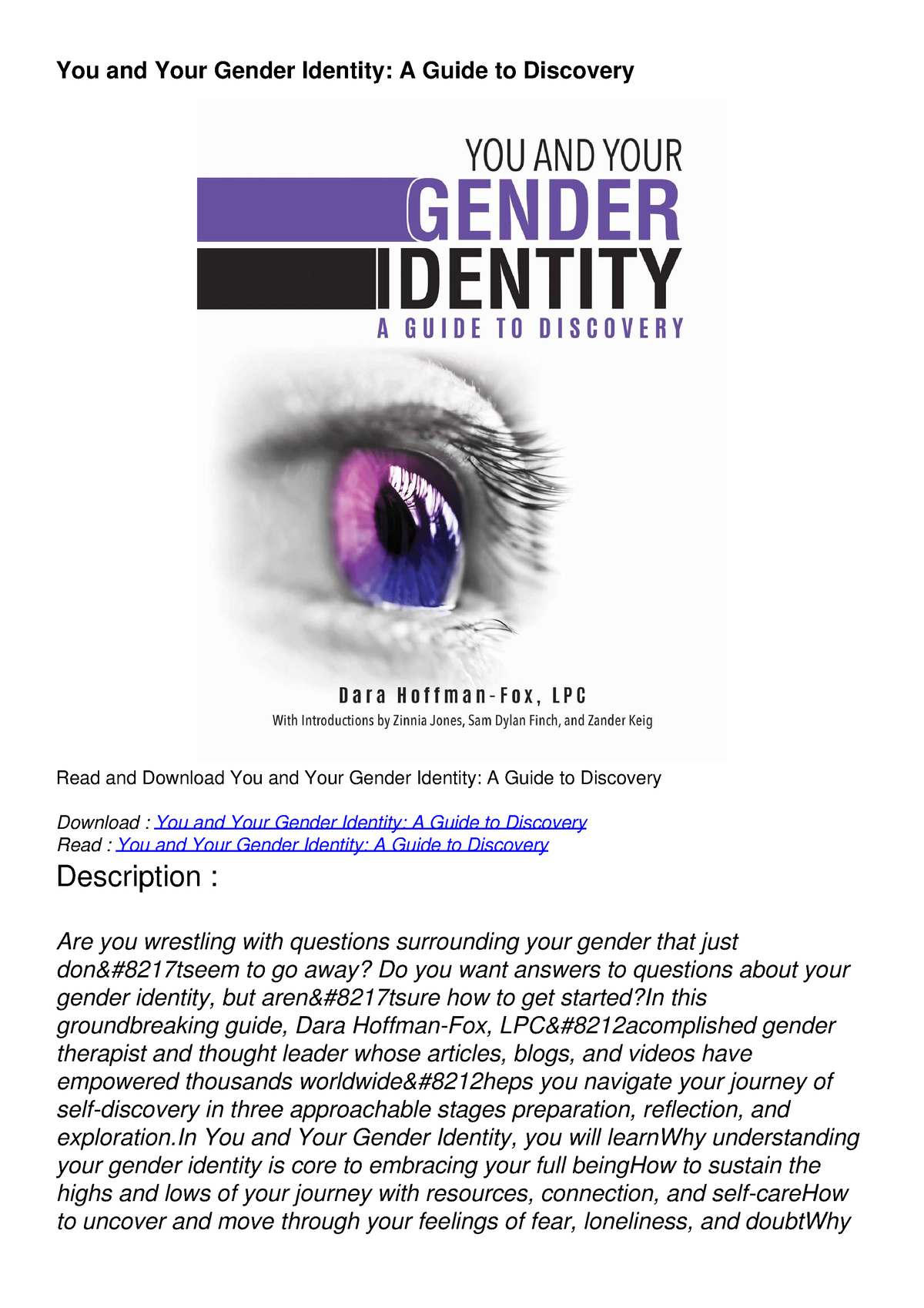 Pdf Read Online You And Your Gender Identity A Guide To Discovery