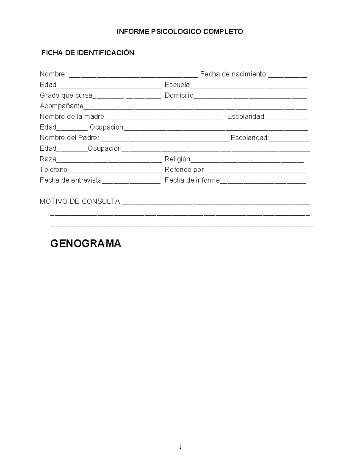 Esquema De Informe Psicologico Clinico Informe Psicologico Completo