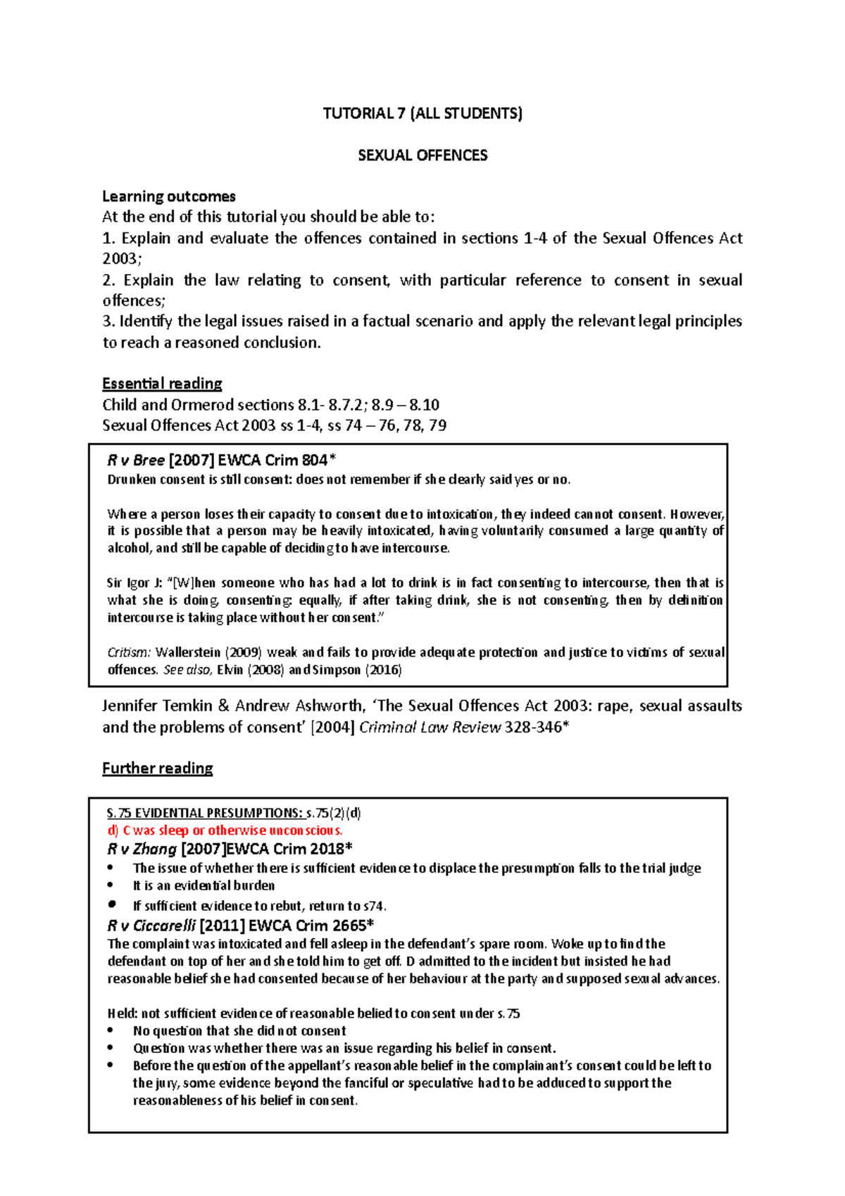 Tutorial 7 Sexual Offences Tutorial 7 All Students Sexual Offences