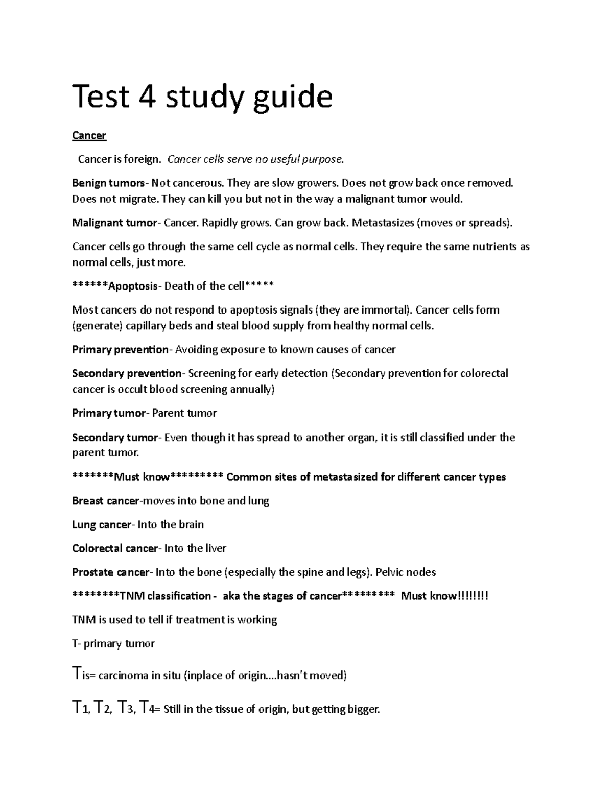 Test 4 Study Guide Test Review Test 4 Study Guide Cancer Cancer Is