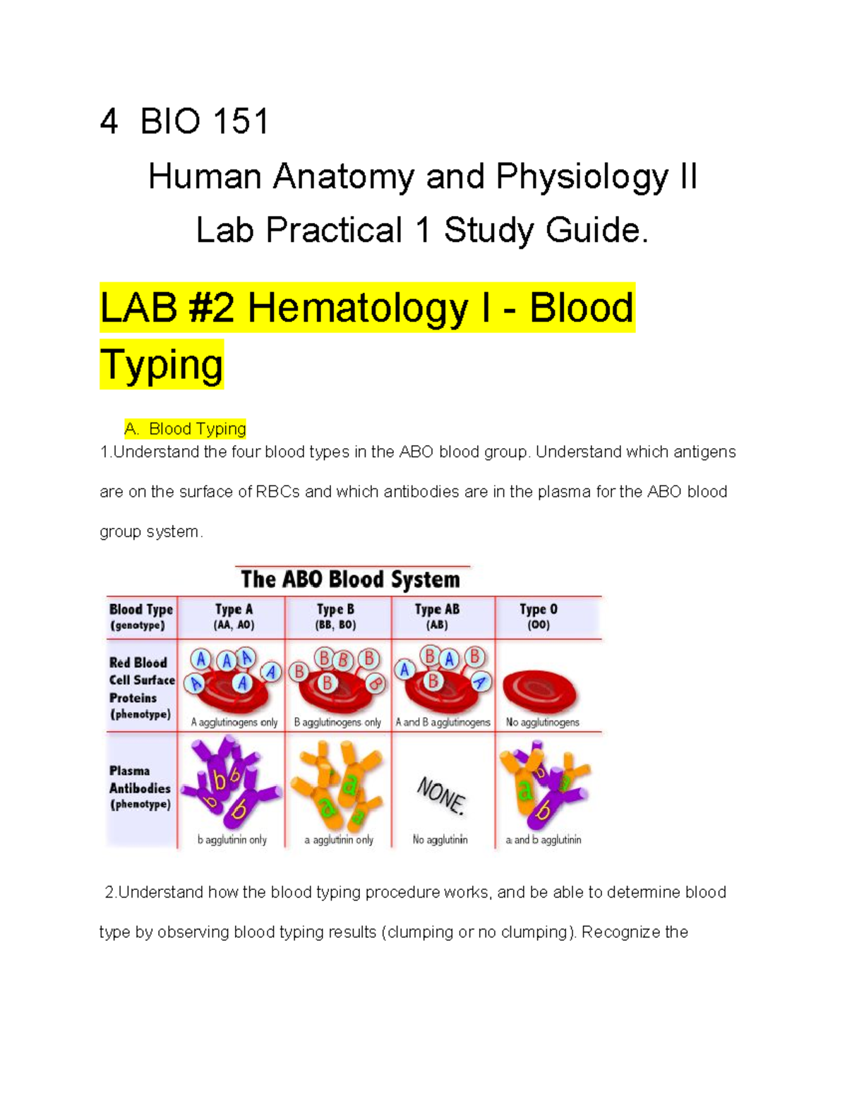 Bio 151 Lab 1 Lap Practical Study Guide Labs 1 4 Bio 151 Human